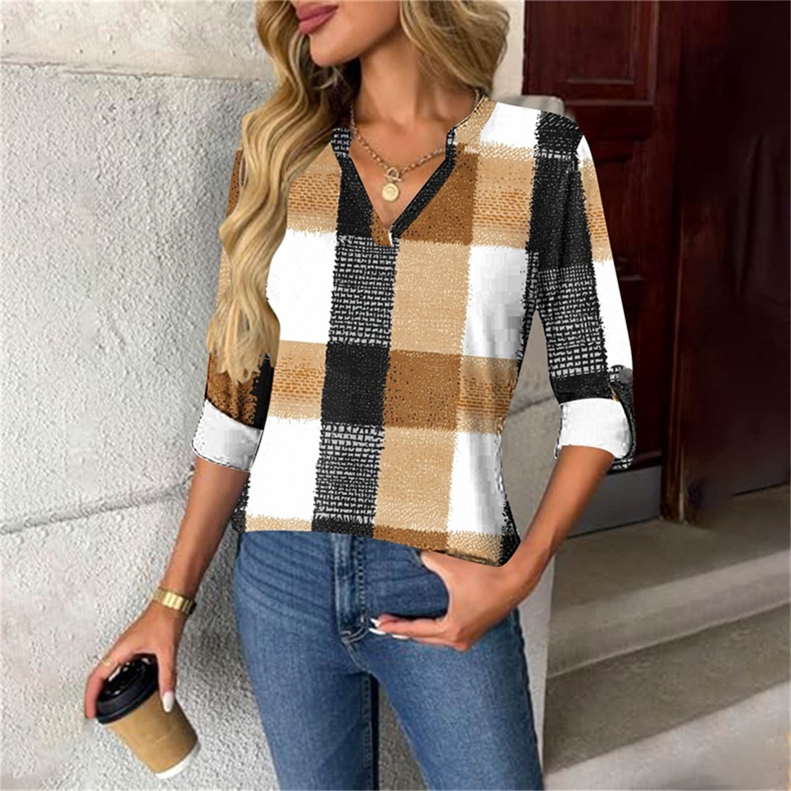 Flannel Shirt Women Plaid Print Oversized Button Down Long Sleeve ...