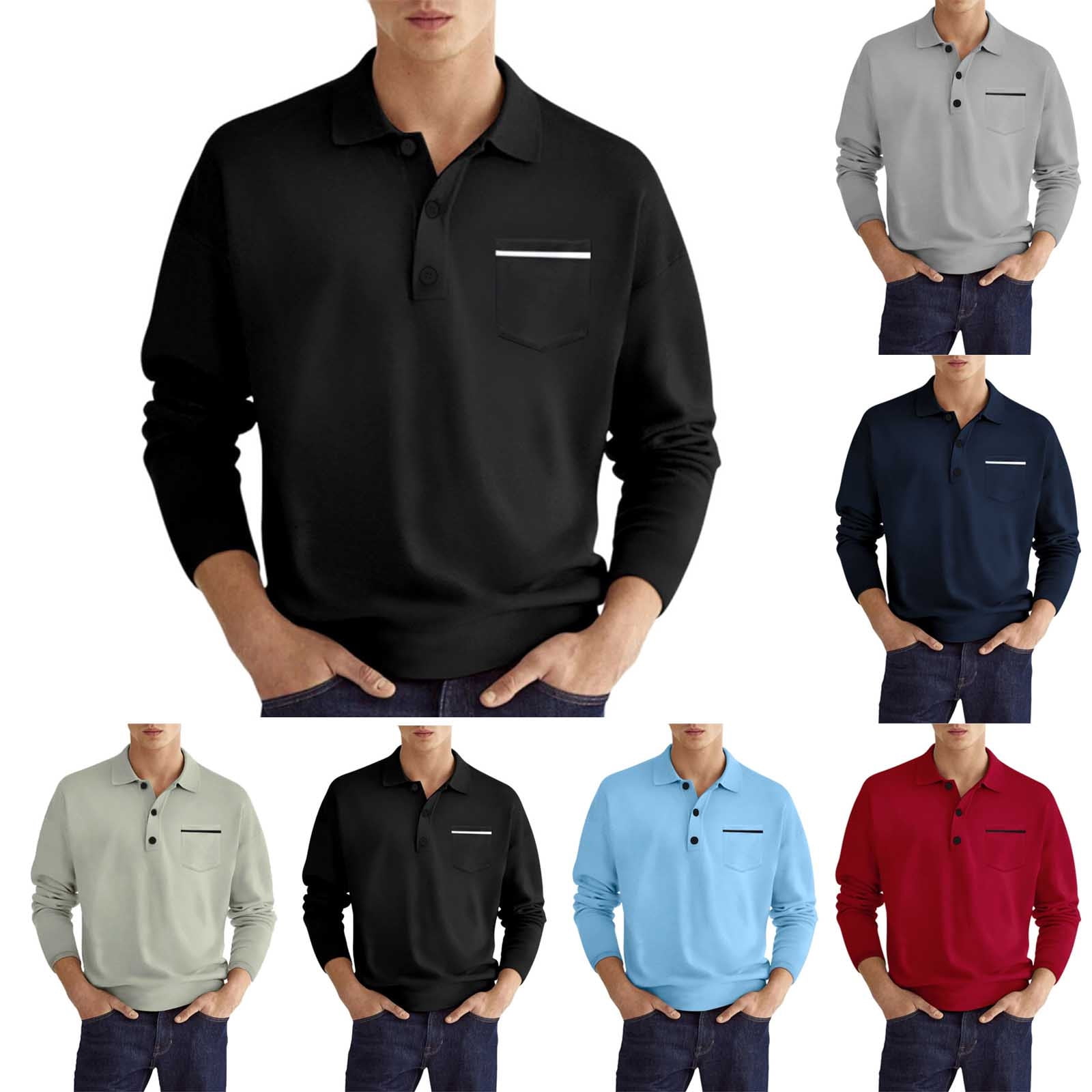 Wiicoznt Long Sleeve Shirts for Men Loose Fit Solid Color Casual V Neck ...