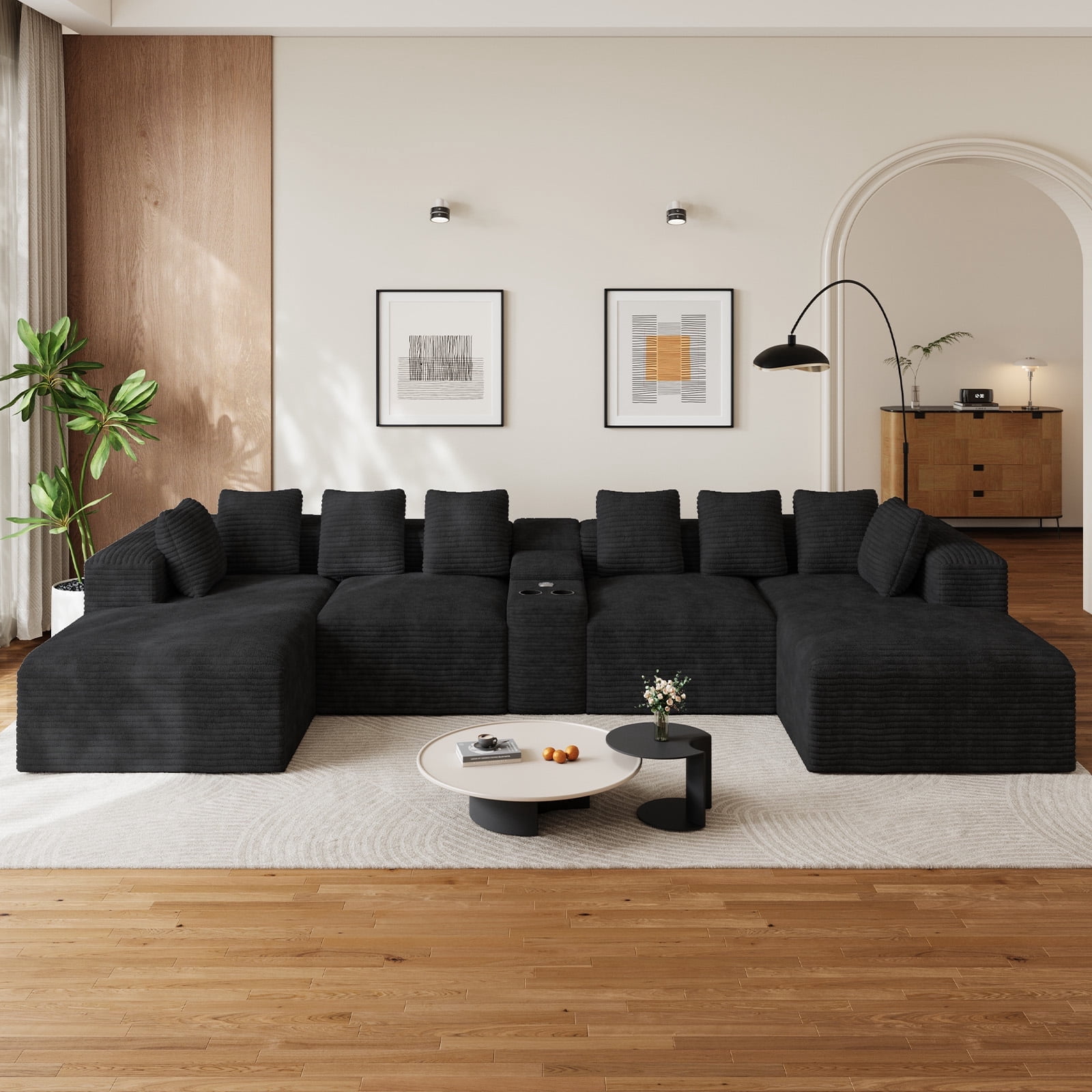 Wiilayok 143" U Shaped Sectional Sofa Set with Deep Seat Chaise,Central ...