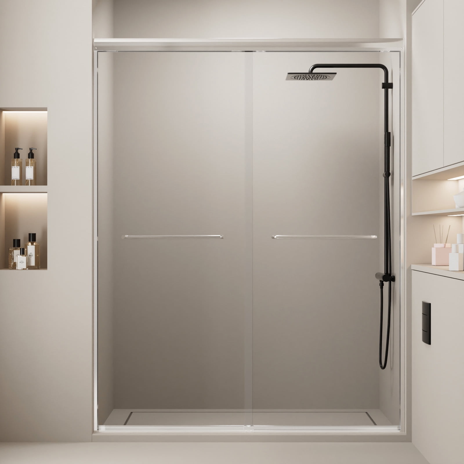 Wiilayok 56-60 in. W x 72 in. H Double Sliding Shower Door, Semi ...