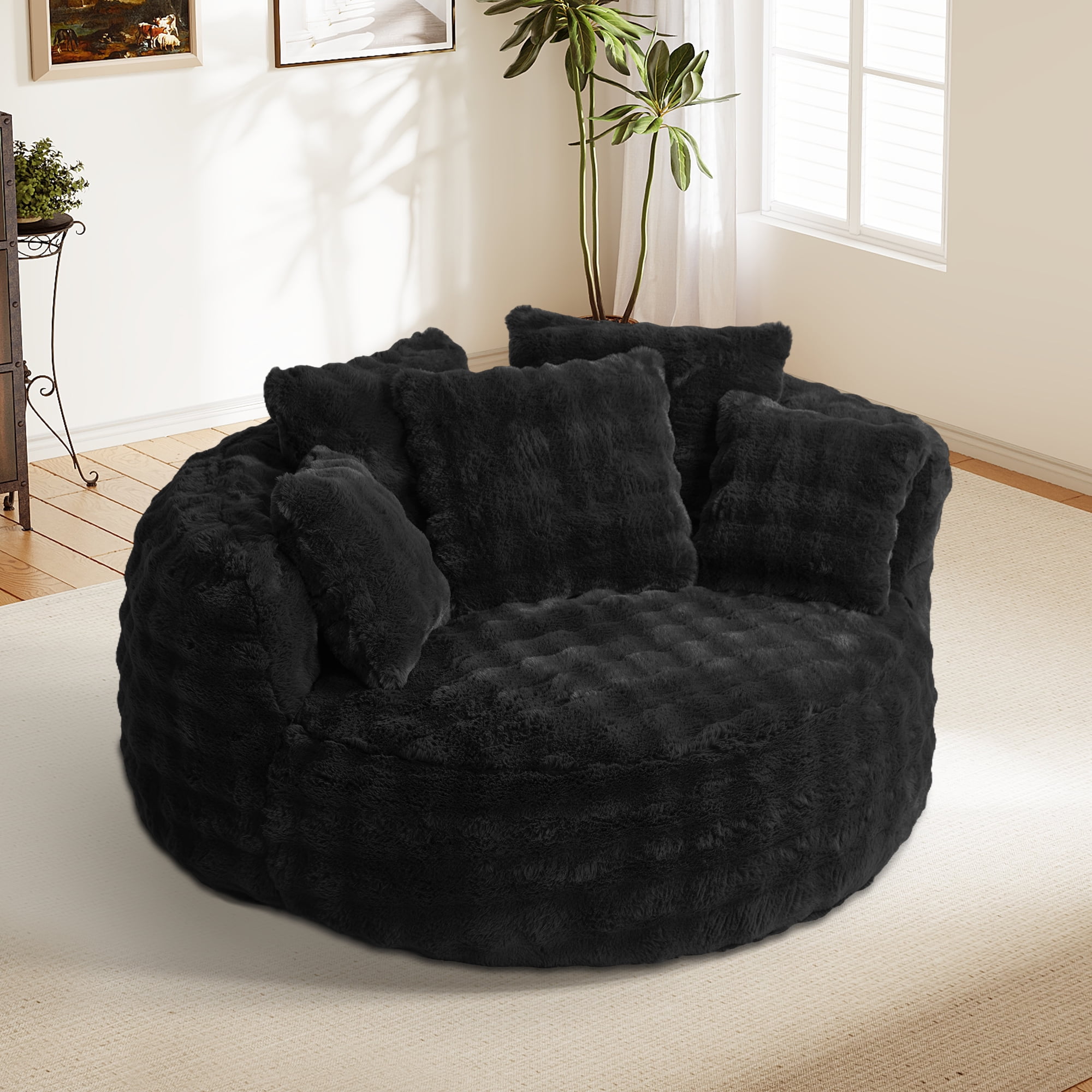 Wiilayok Oversized Round Sofa Chair,Modern 58" W Soft Fluffy Plush Faux ...