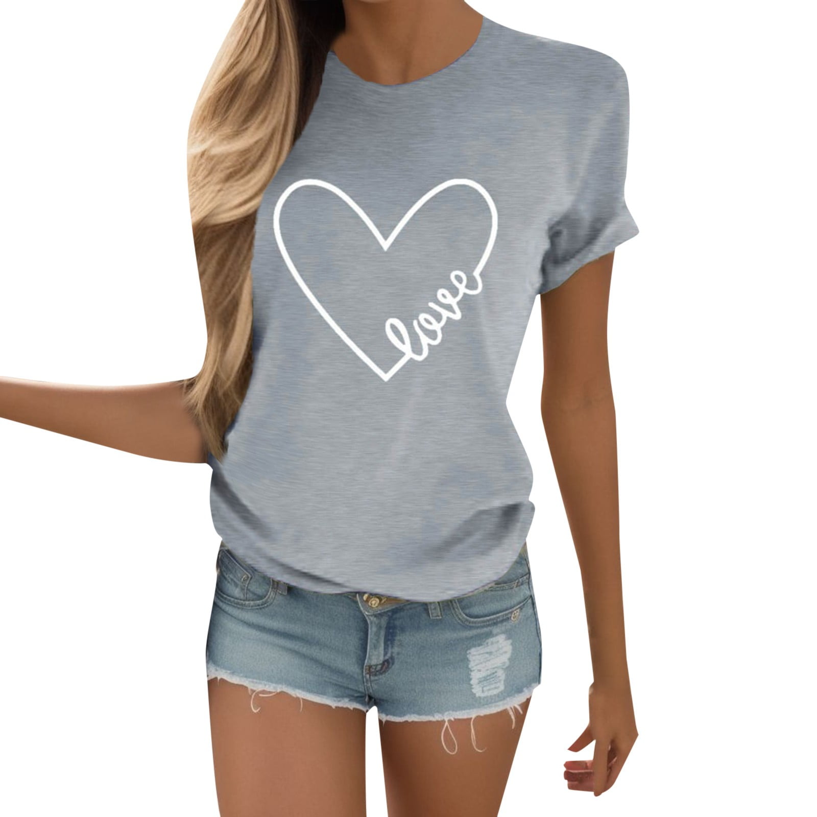 Wijhcboe O Sleeve Women Fashion Shirt Women Casual Valentine's Heart ...