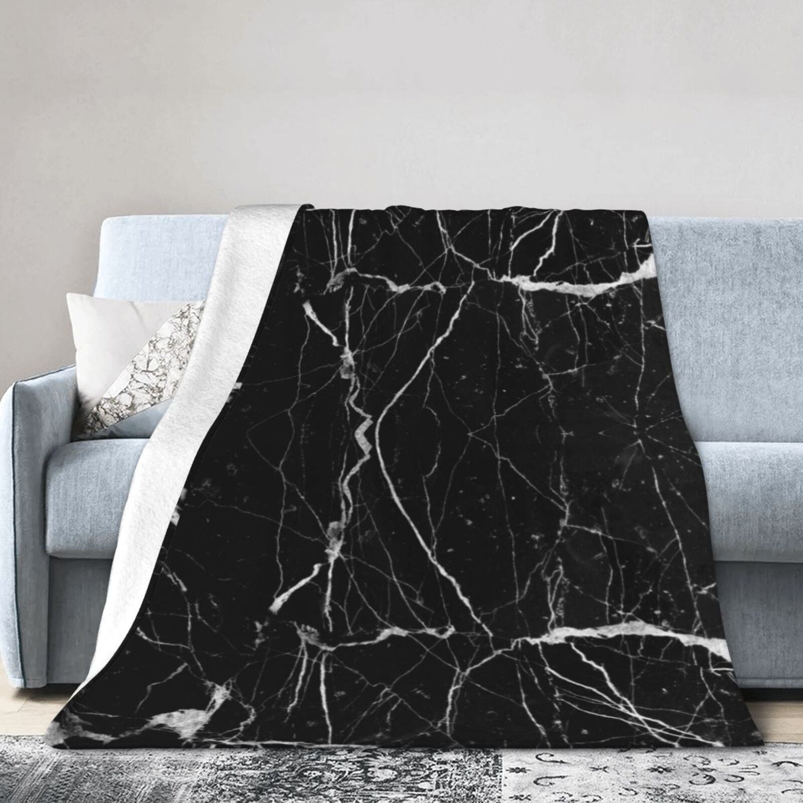 Wijzvio Black Marble Throw Blanket Soft Fuzzy Fleece Blanket For Couch ...
