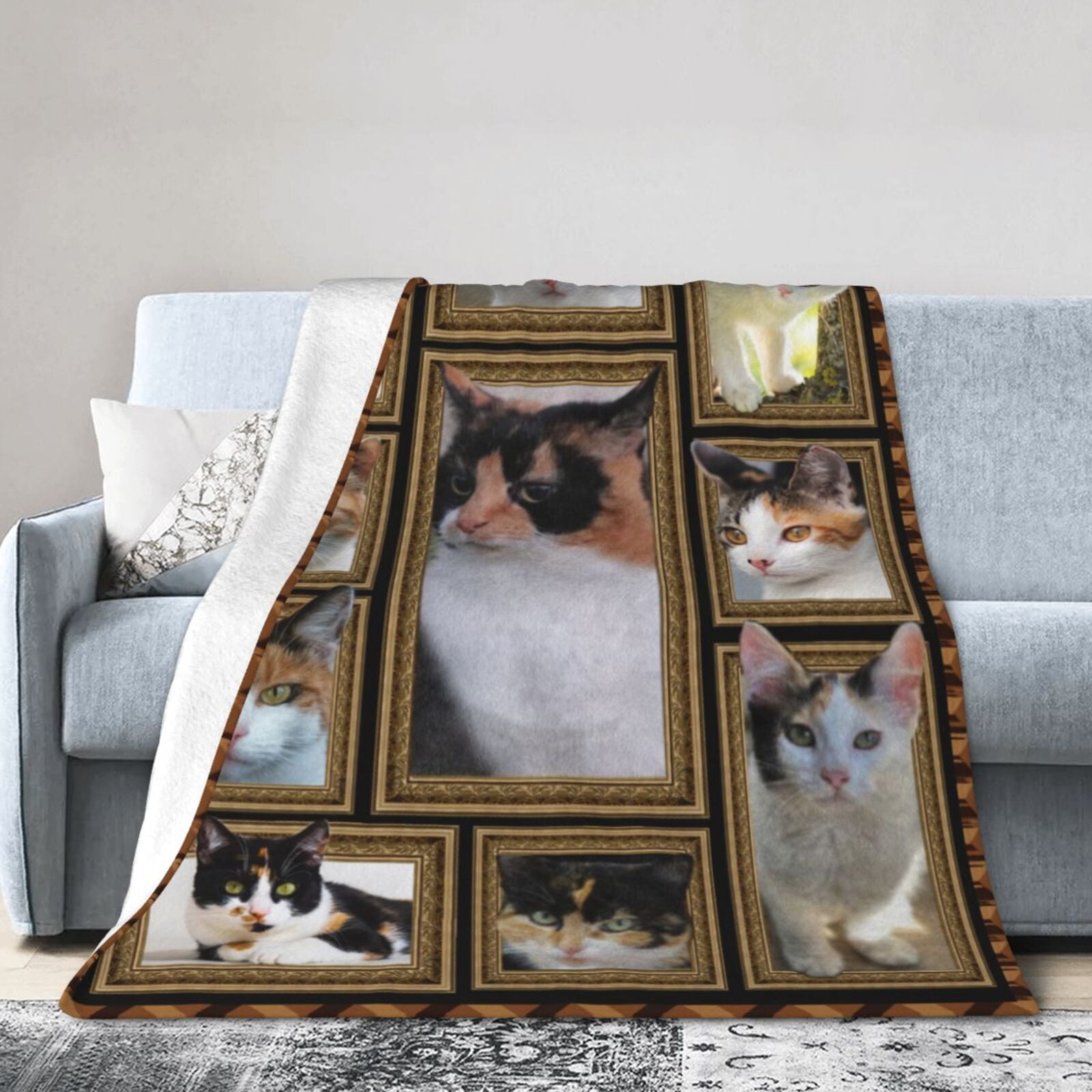 Wijzvio Calico Cat Throw Blanket Soft Fuzzy Fleece Blanket For Couch ...