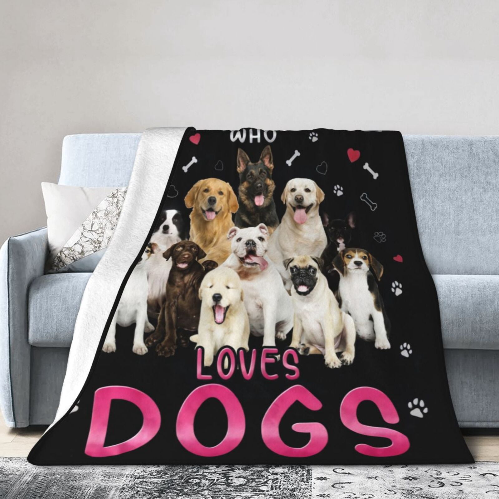 Wijzvio Just A Girl Who Loves Dogs Throw Blanket Soft Fuzzy Fleece ...