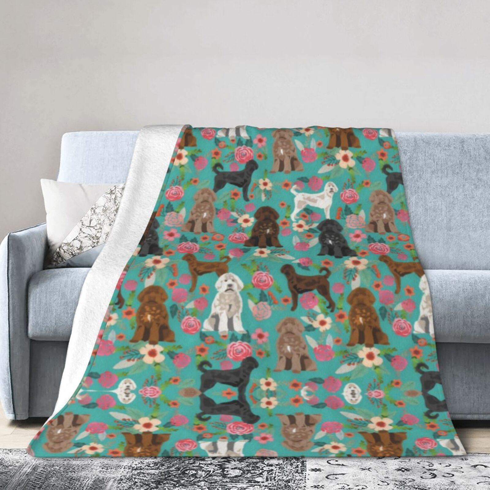 Wijzvio Labradoodle Dogs Lovers Flower Floral Throw Blanket Soft Fuzzy ...