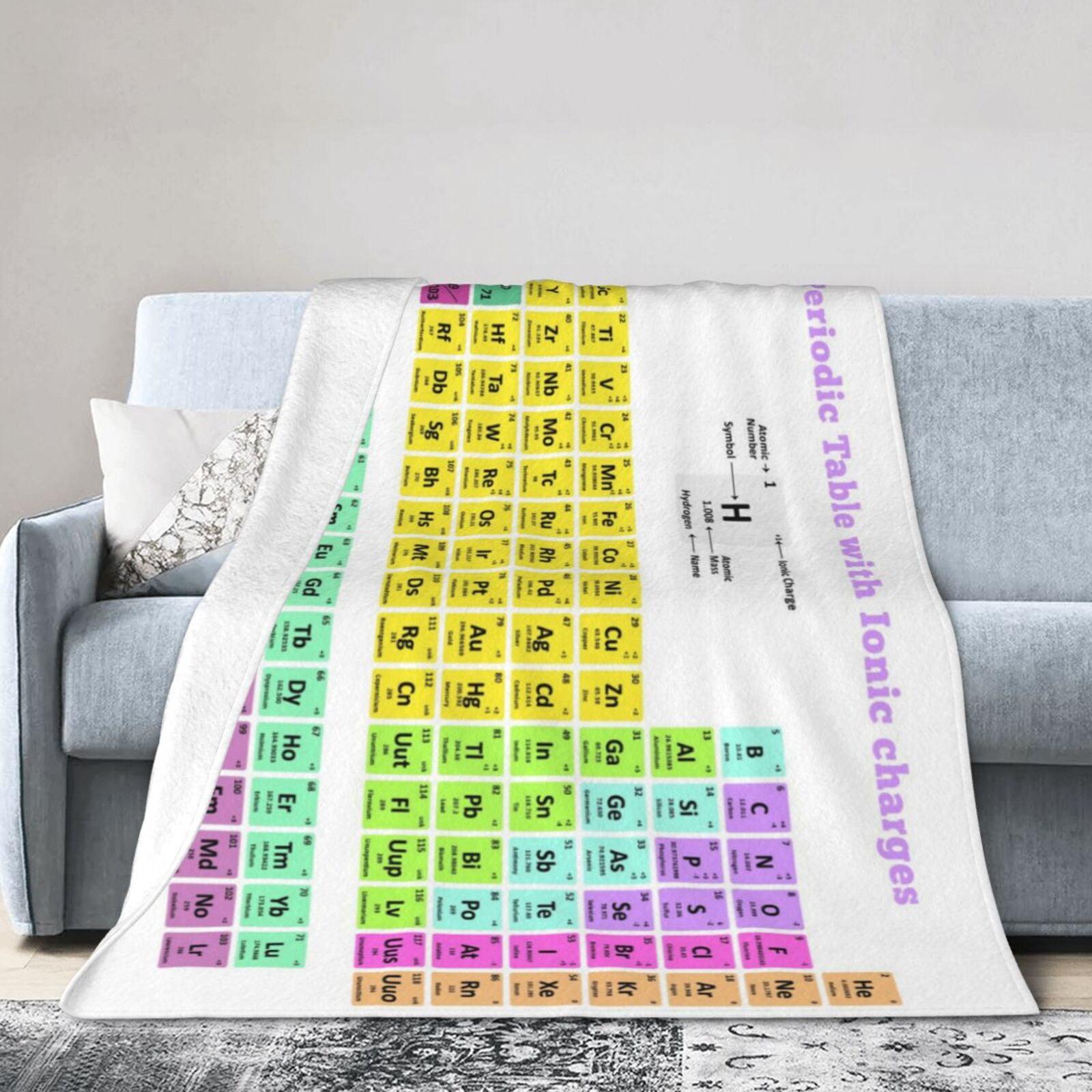 Wijzvio Periodic Table Of Elements Chemistry Throw Blanket Soft Fuzzy ...