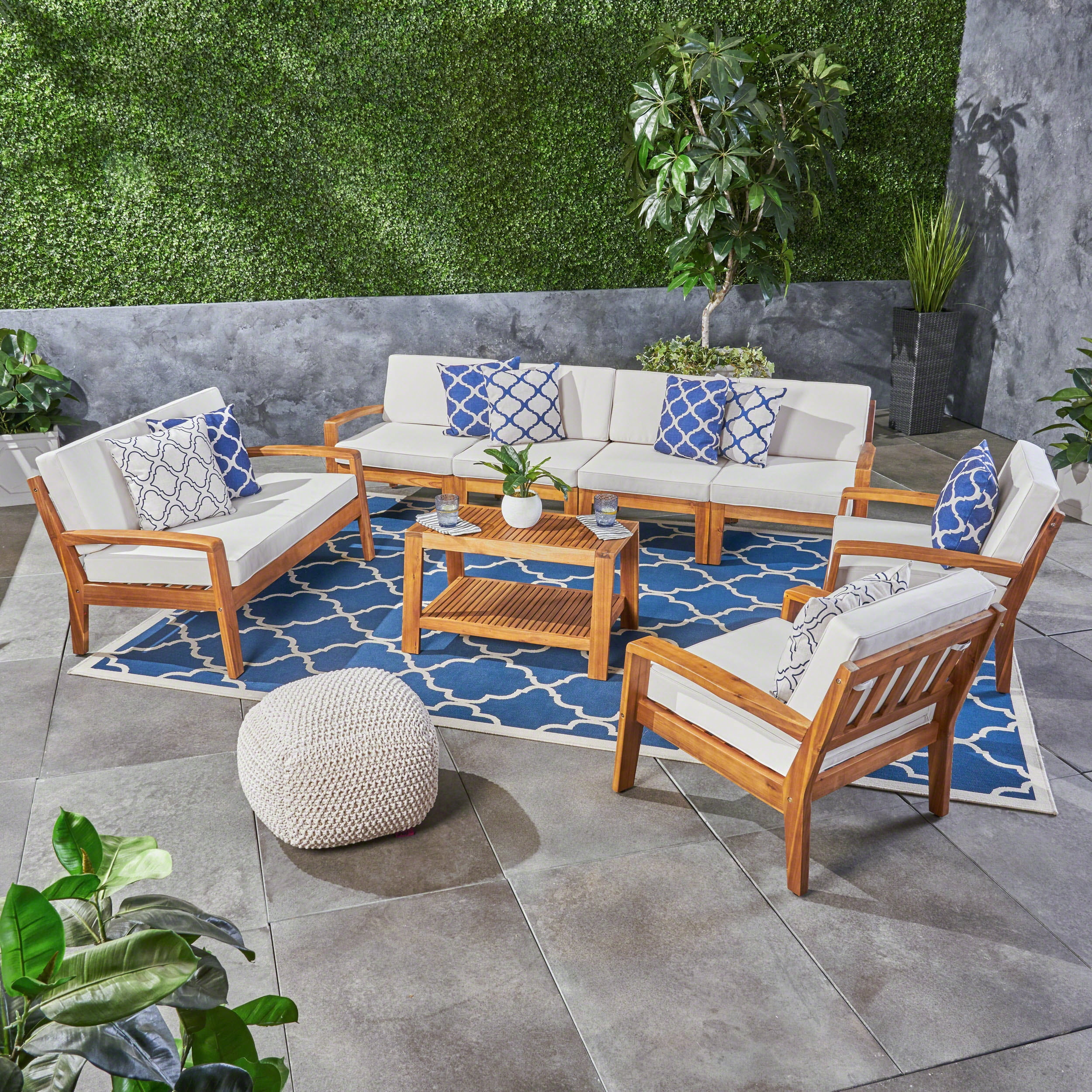 Wilcox Outdoor 8 Piece Acacia Wood Sectional Sofa Set with Cushions ...