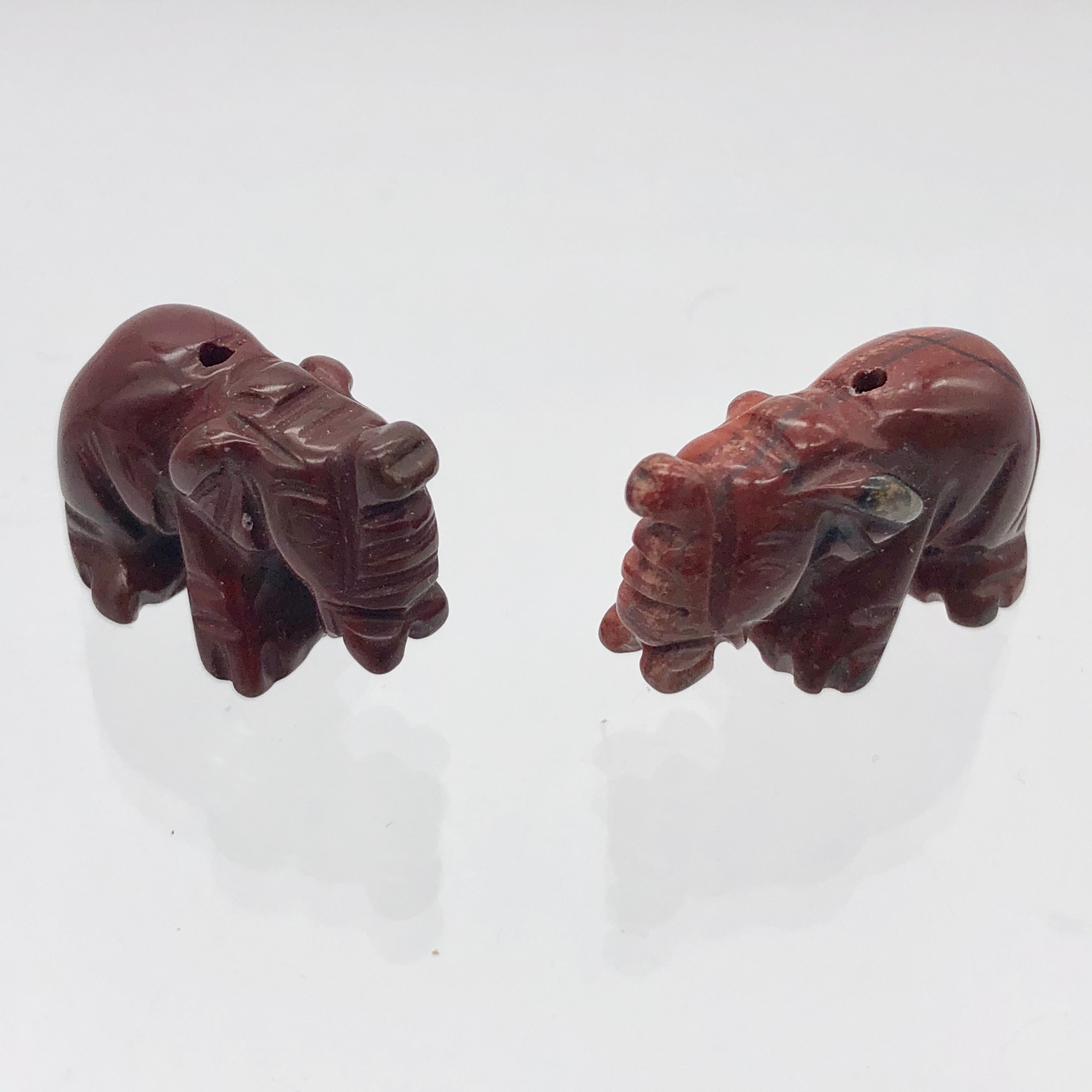 Wild 2 Brecciated Jasper Elephant Animal Beads | 21x14.5x9mm | Red | 2 ...