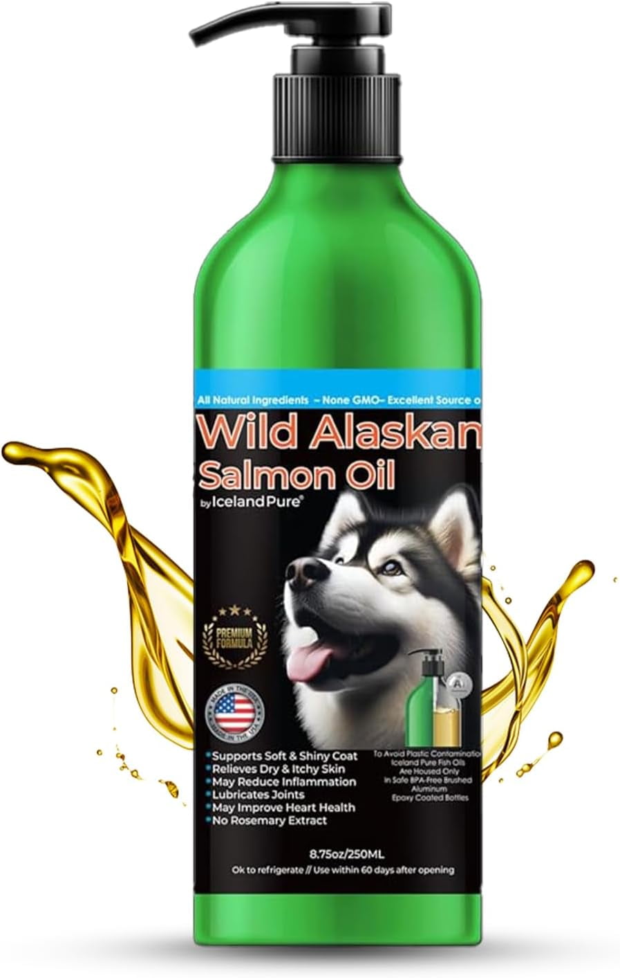 Wild Alaskan Salmon Oil for Dogs and Cats by Iceland Pure | 1,043 mg of ...