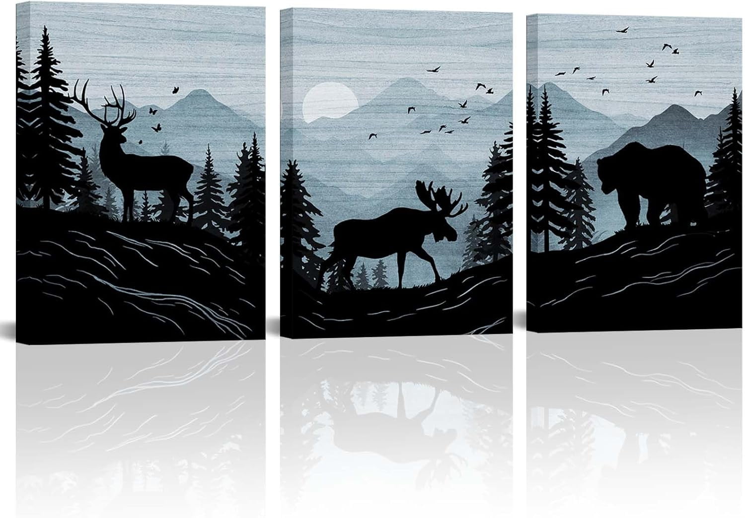 Wild Animal Canvas Wall Art Rustic Cabin Decor Bear Elk Moose Wall ...