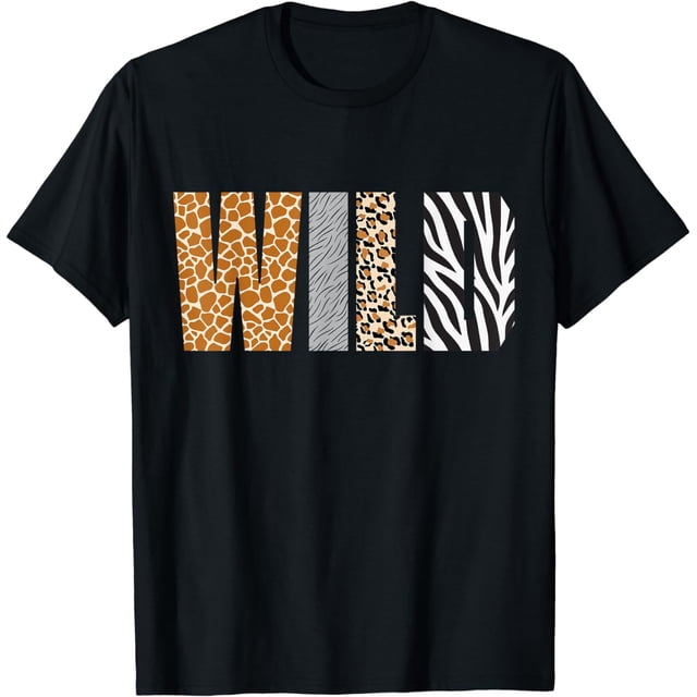 Wild Animal Pattern Giraffe Wolf Leopard Zebra Animal Print T-Shirt ...