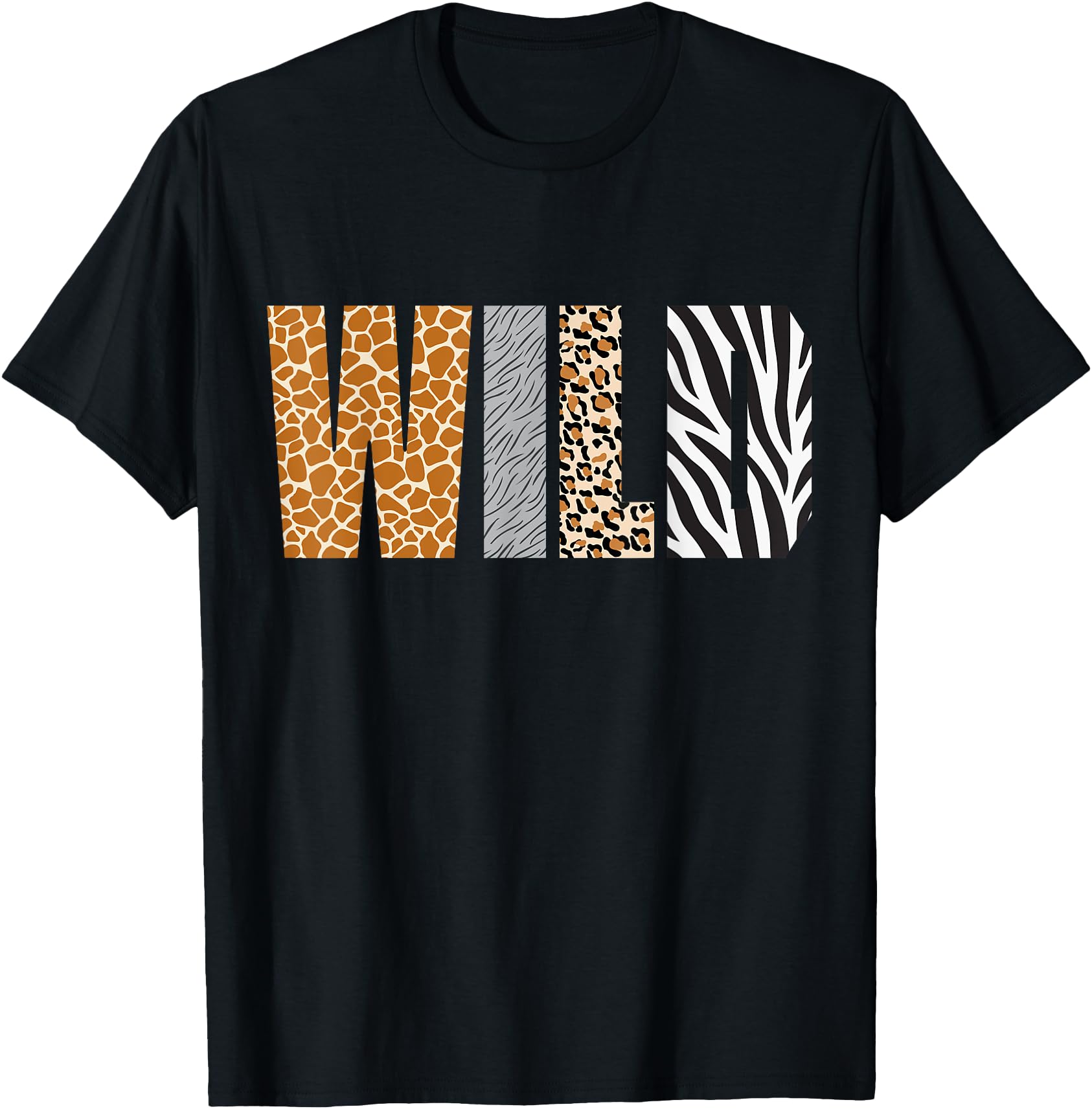 Wild Animal Pattern Giraffe Wolf Leopard Zebra Print T-Shirt,Sport Grey ...