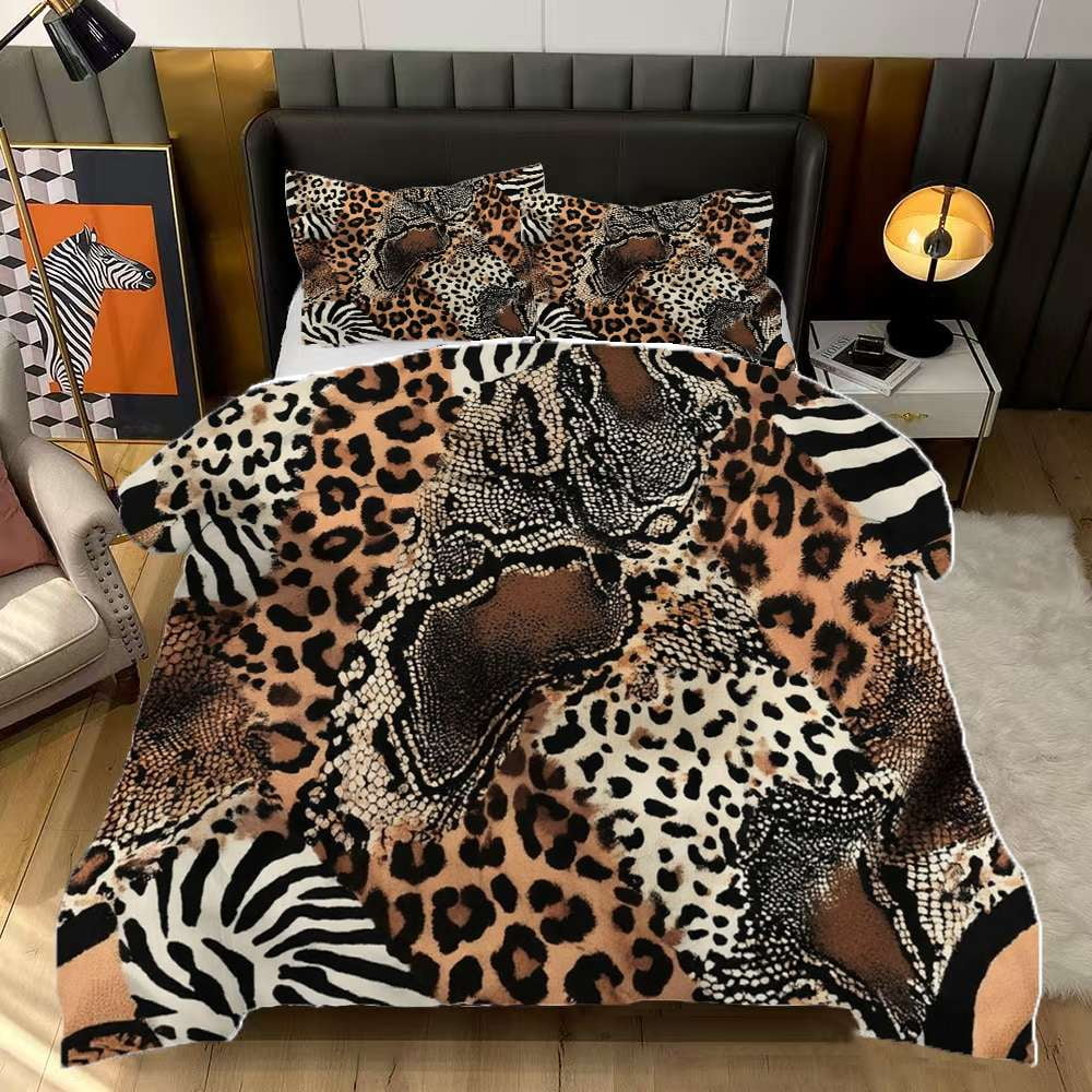 Wild Animal Print Fabric Comforter Set Twin Size Bedding Set For Travl ...