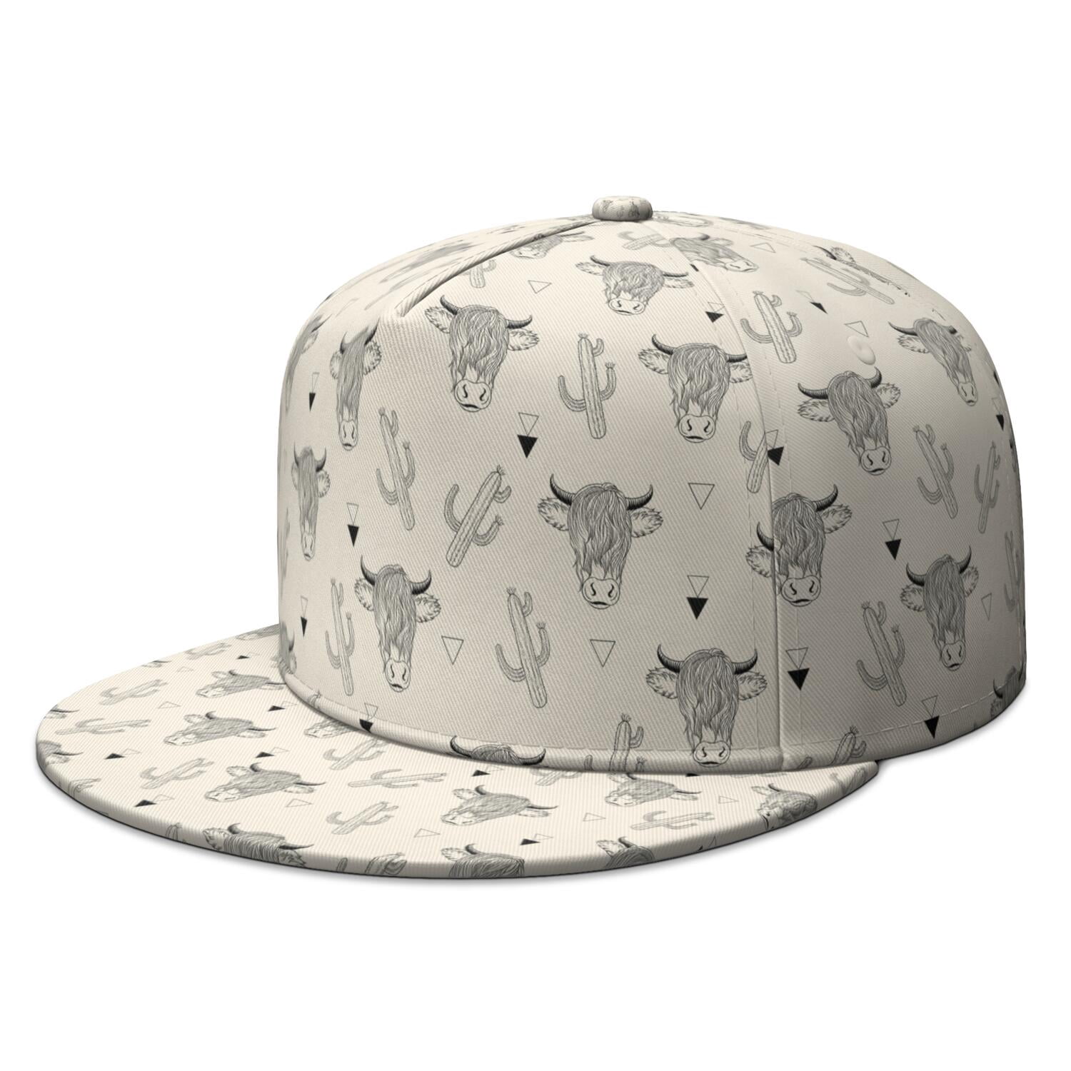 Wild Animal Print Flat Brim Snapback Hat - Adjustable Cow & Buffalo ...