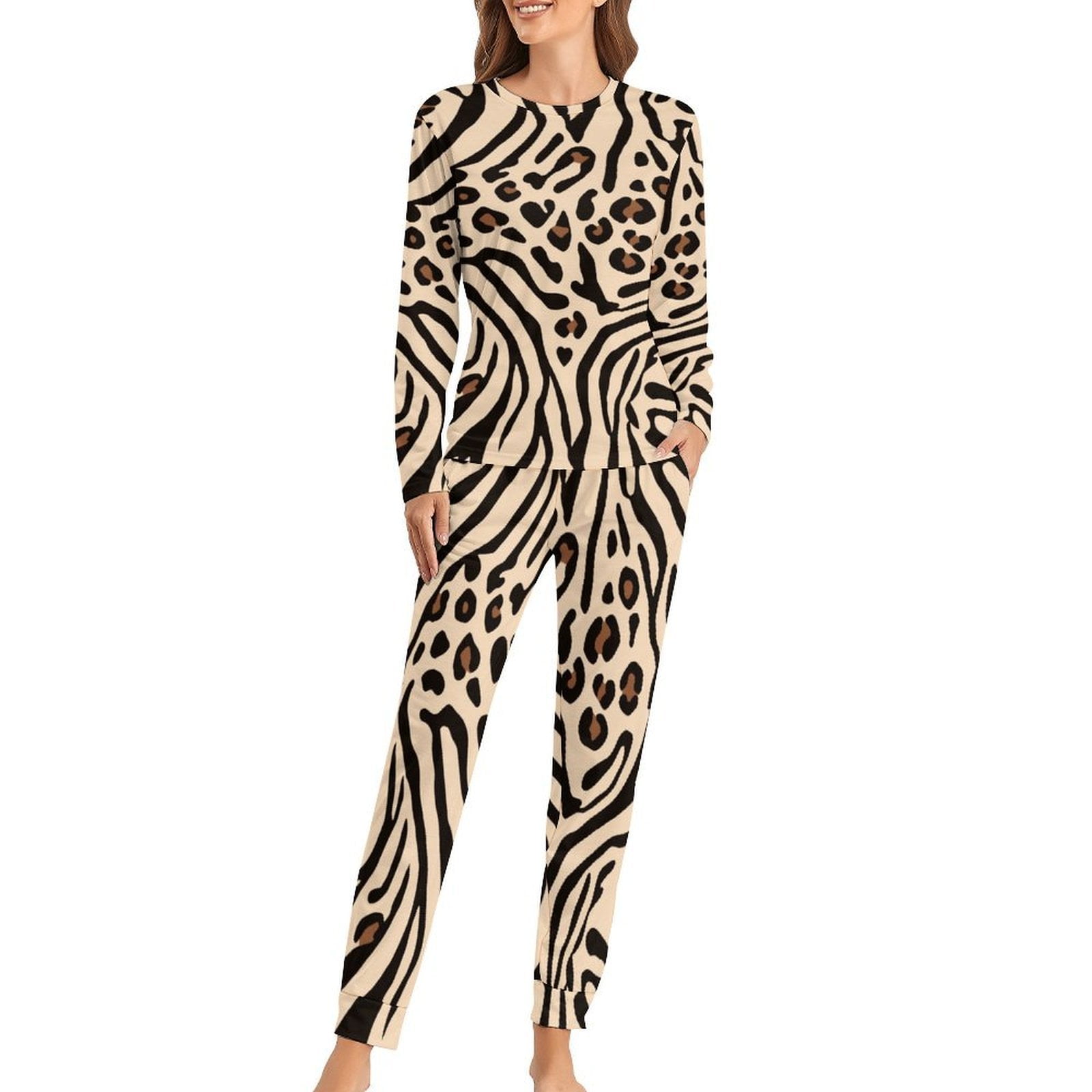 Wild Animal Print Pajamas Woman Two Piece Design Long Sleeves Oversize ...