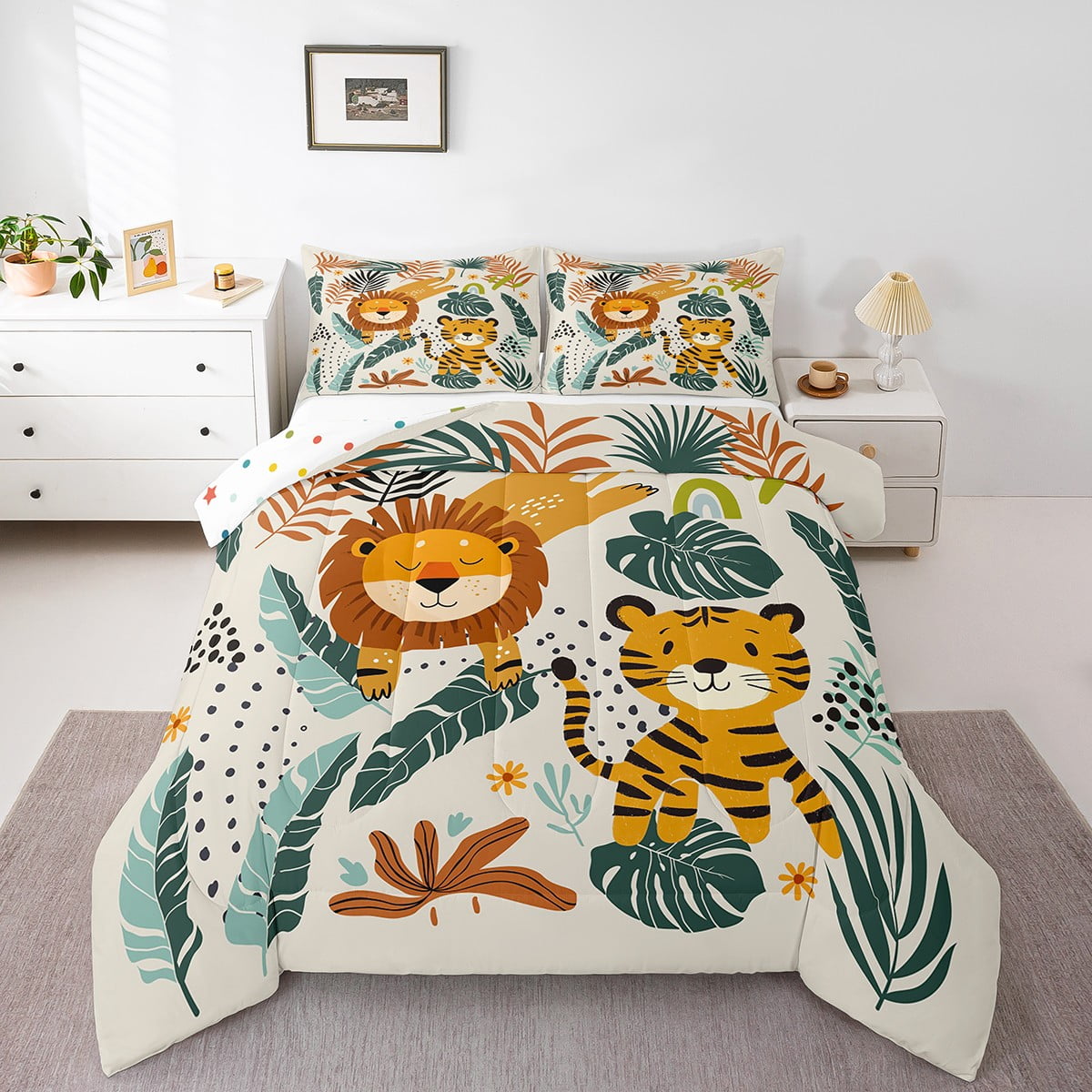 Wild Animal Queen Comforter Set , Jungle Animals Bedding Set , Cute ...