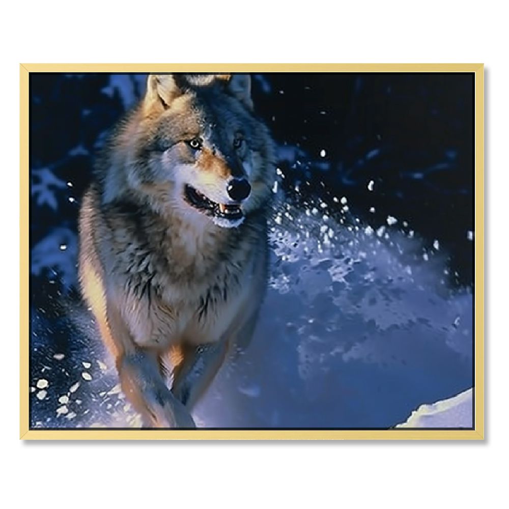Wild Animal Wall Decor Poster Gray Wolf Running in Snow Art Print ...