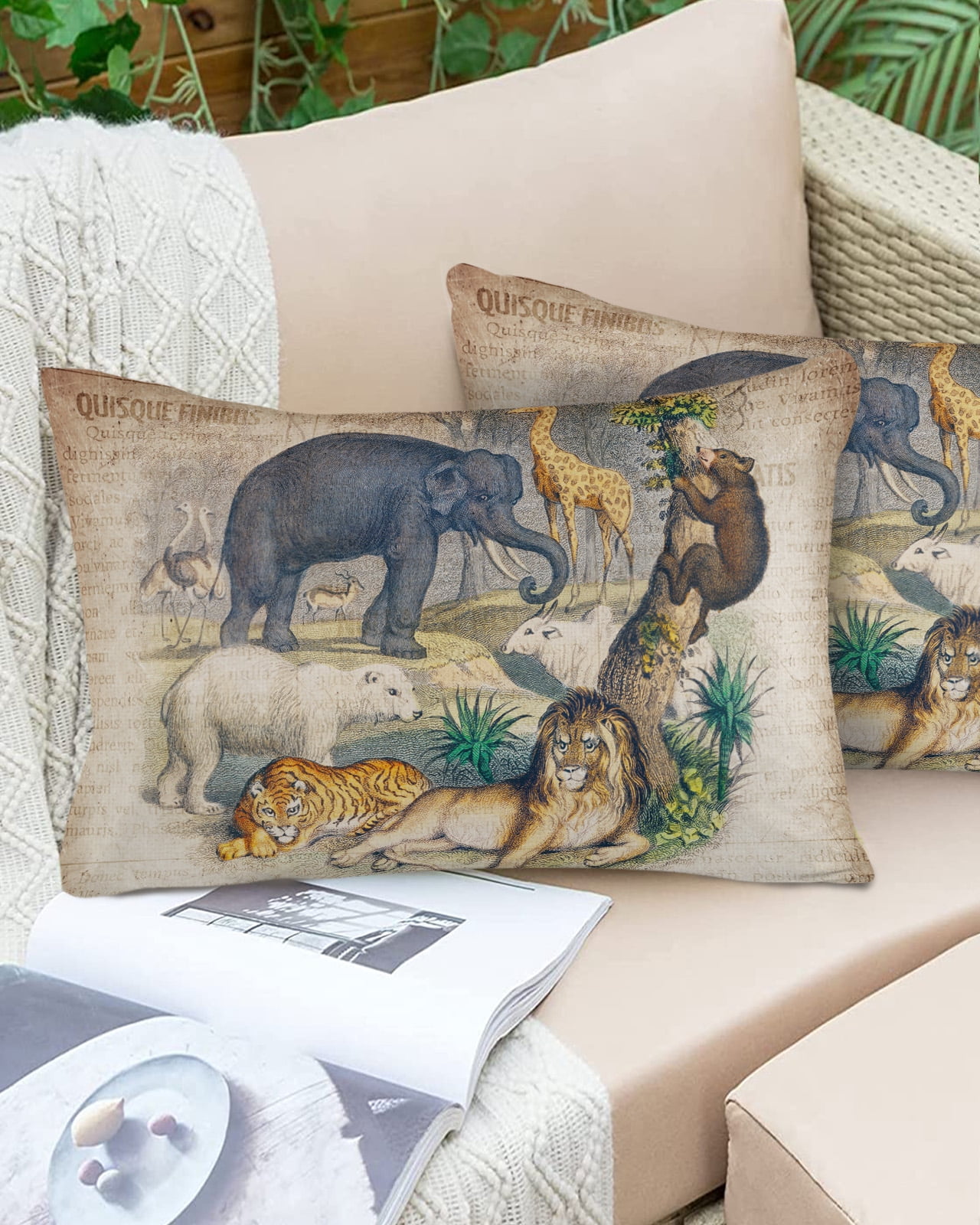 Wild Animals Animal Zoo Outdoor Pillow Covers Set of 2,Decorative ...