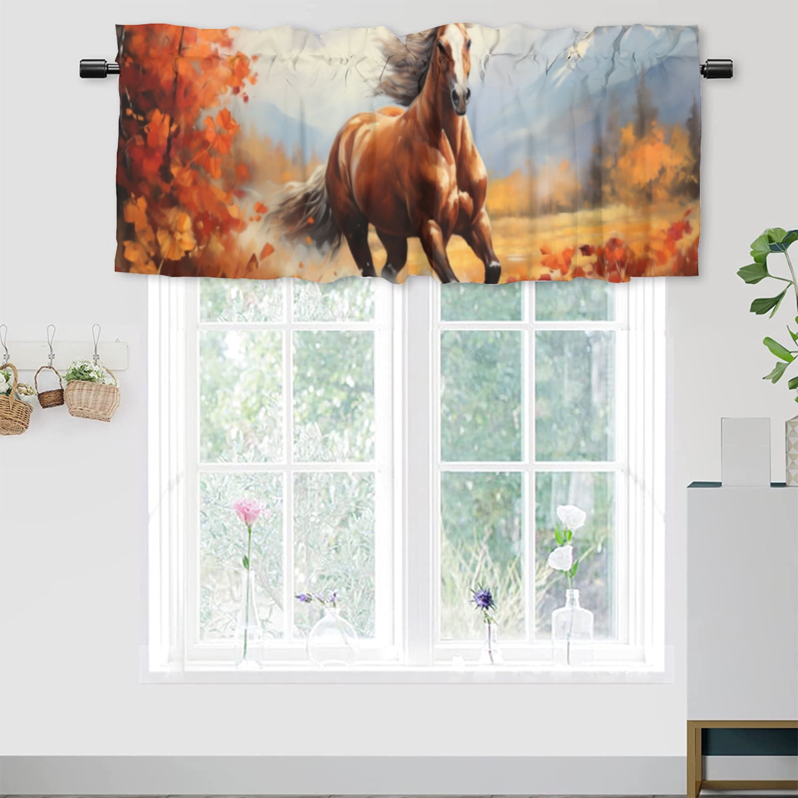 Wild Animals Kitchen Valance Horses Running on a Mystic Sunset Sky ...
