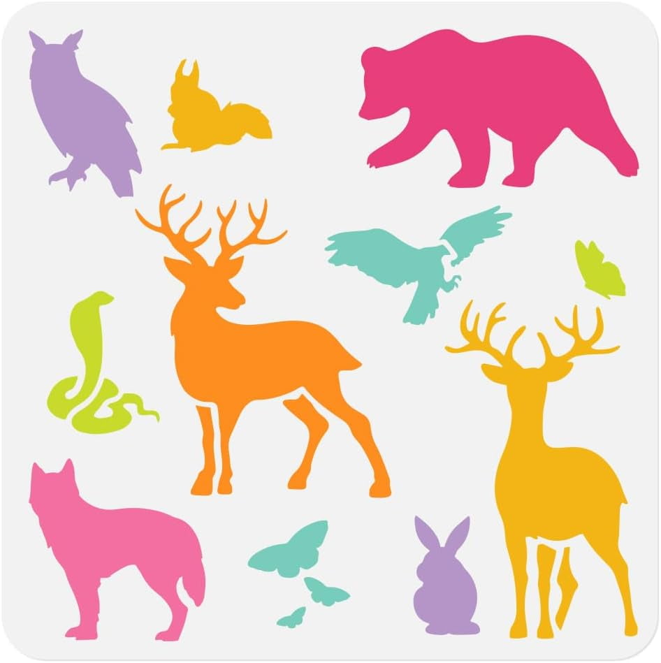 Wild Animals Wall Stencil Bear Owl Deer Fox Rabbit Eagle Snake ...
