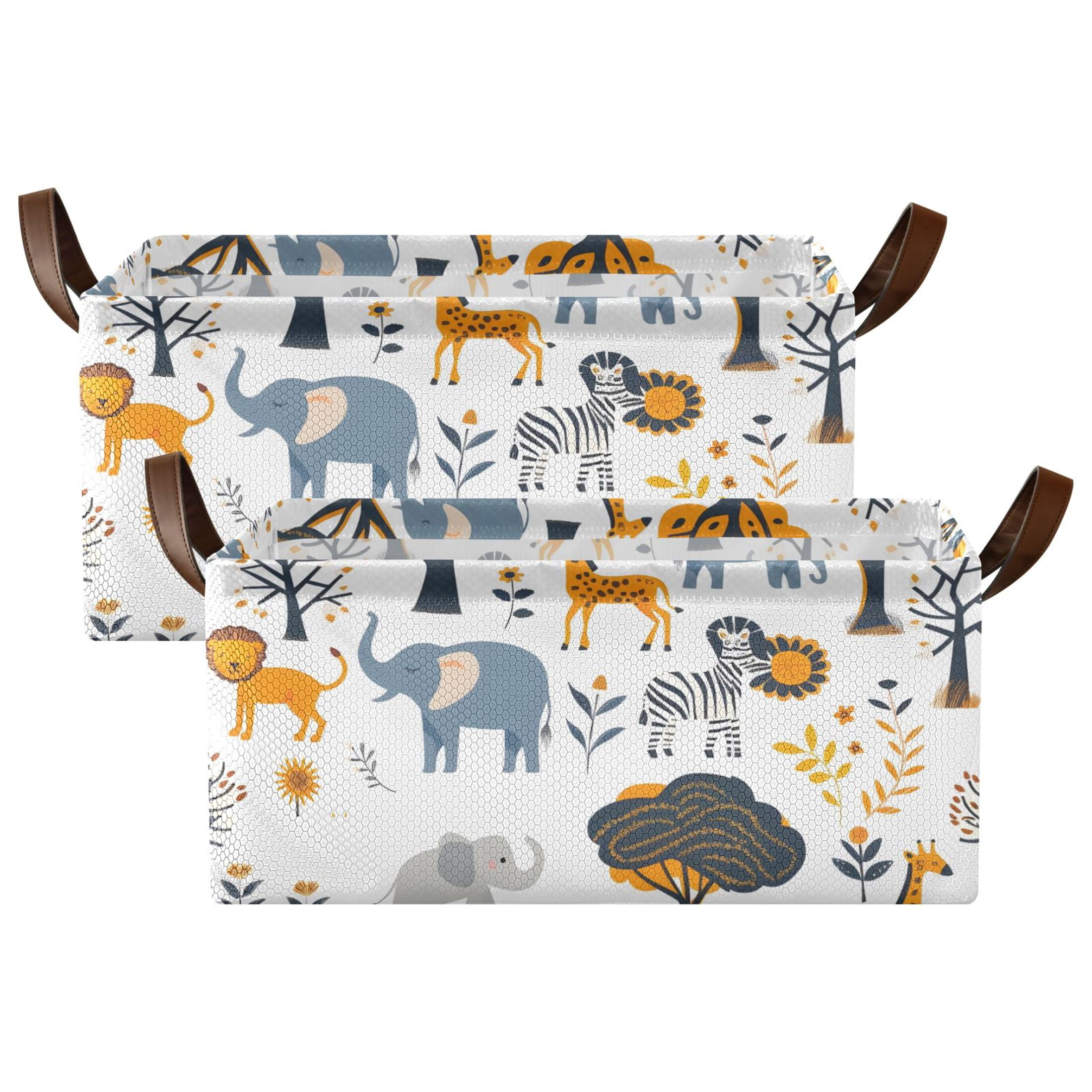 Wild Animals and Tree 2 Pcs Collapsible Storage Bins Fabric Shelf ...
