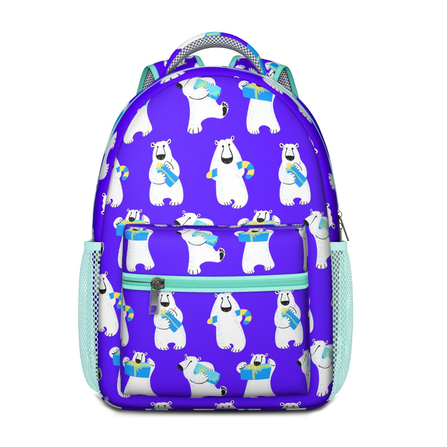 Wild Bear Design Backpack – Brown Cartoon Polar Bear Print with Forest ...