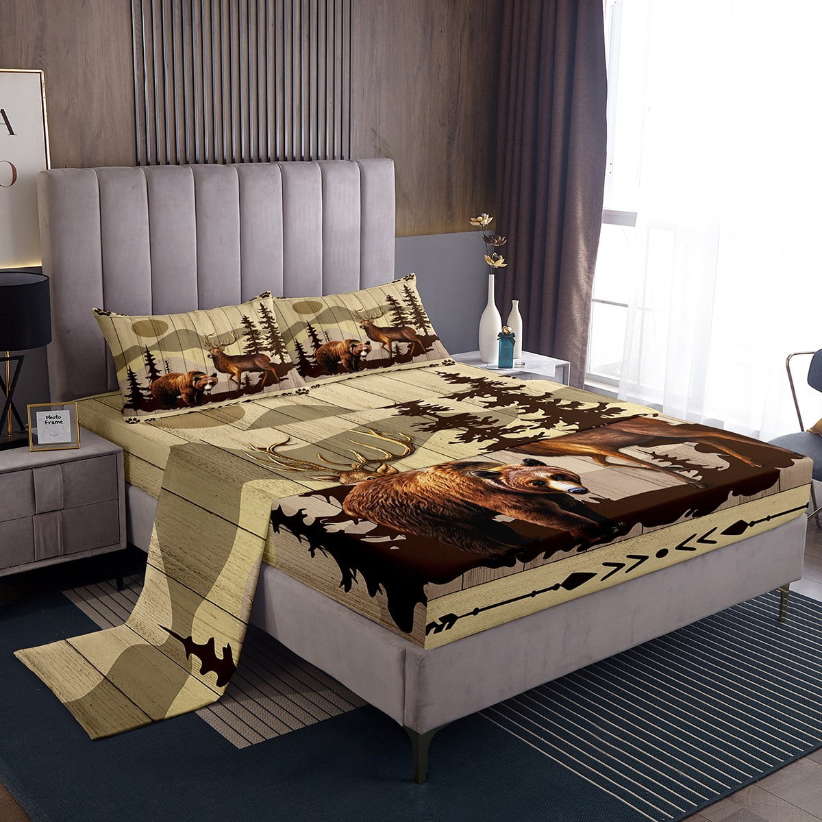 Wild Bear Sheet Set Deer Hunting Sheets Woodland Animals Moose Elk Bed ...