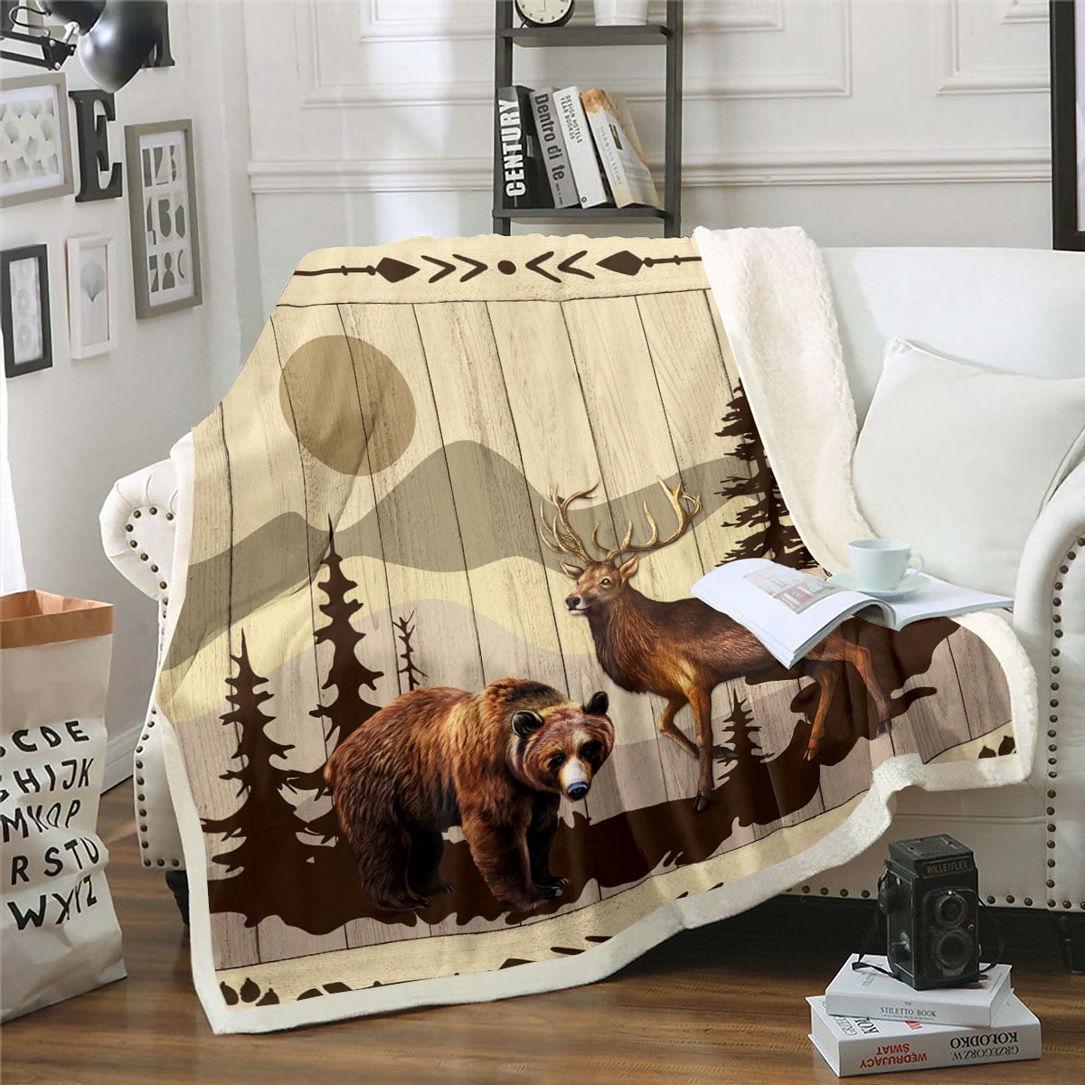 Wild Bear Throw Blanket Deer Hunting Fleece Blanket Woodland Animals ...