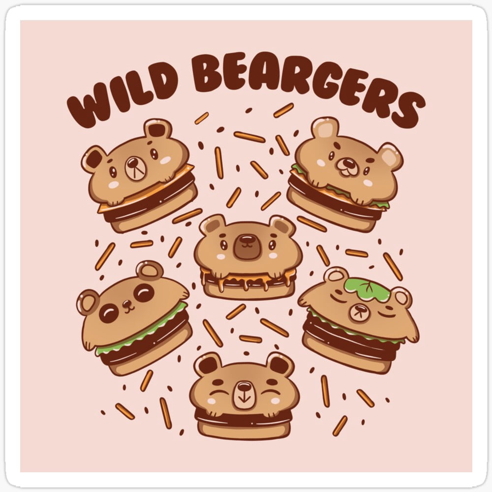 Wild Beargers Cheeseburger Bear Sticker Phone Decal Water Bottle ...