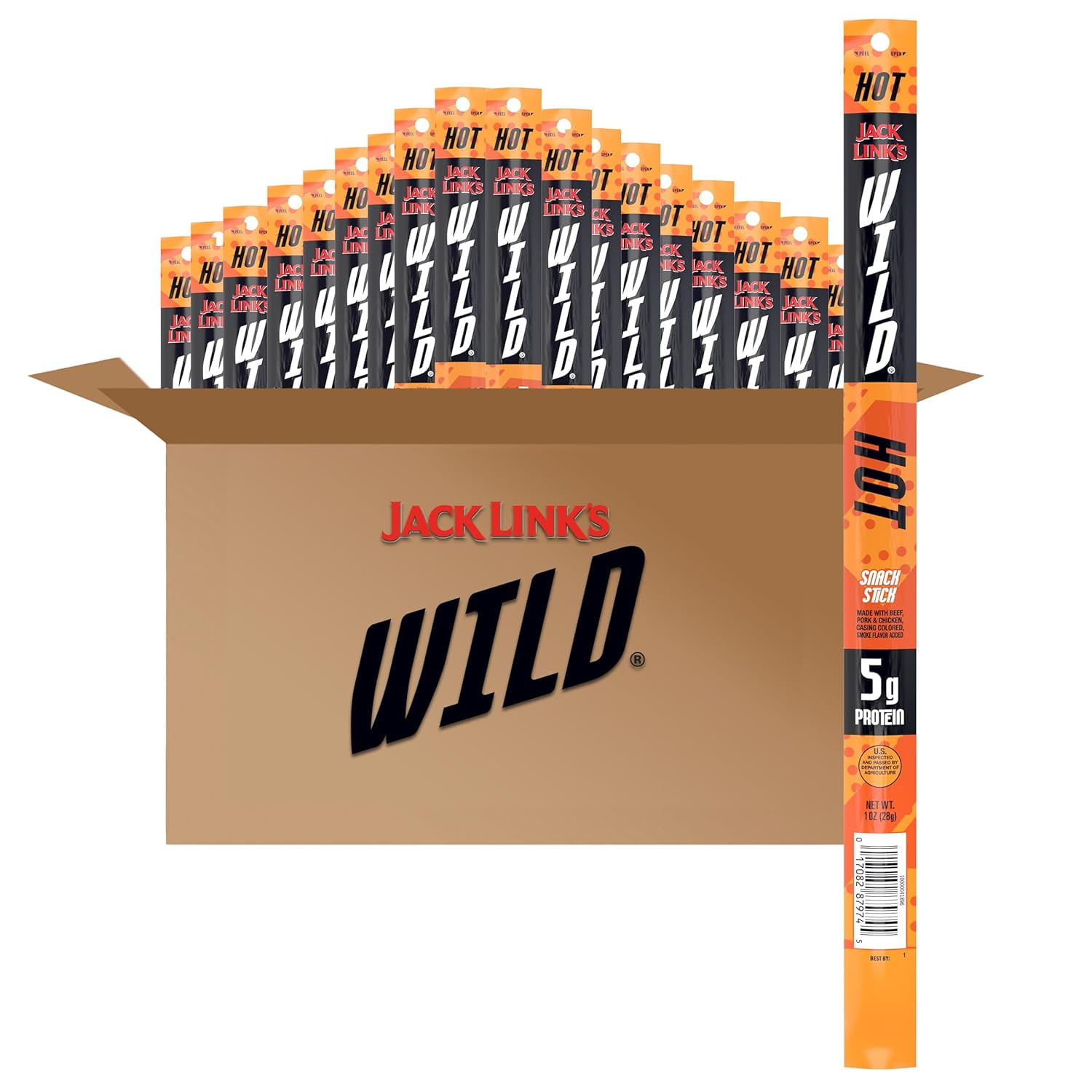 Wild Beef Sticks Hot Spicy Meat Snack Meat Stick With 6g Of Protein Individually Wrapped Beef