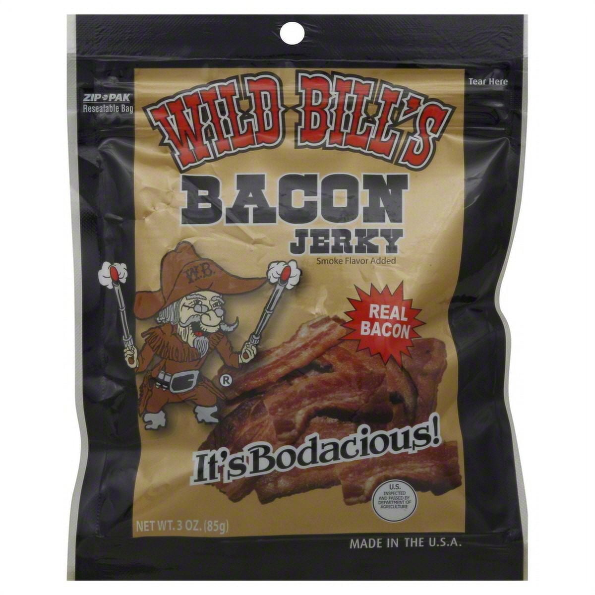 Wild Bill's 3oz Smoked Bacon Jerky Packs (4 re-sealable 3oz bacon jerky ...
