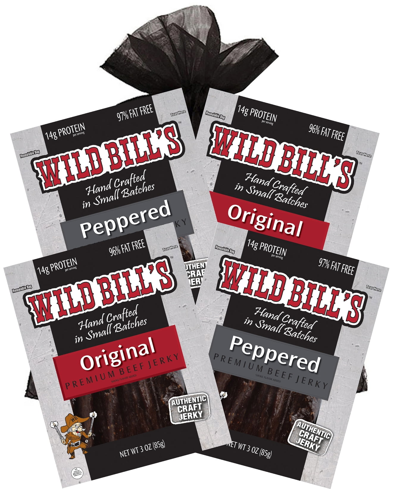 Wild Bill's 4-Piece Beef Jerky Sampler (Two 3oz packs each of Original ...