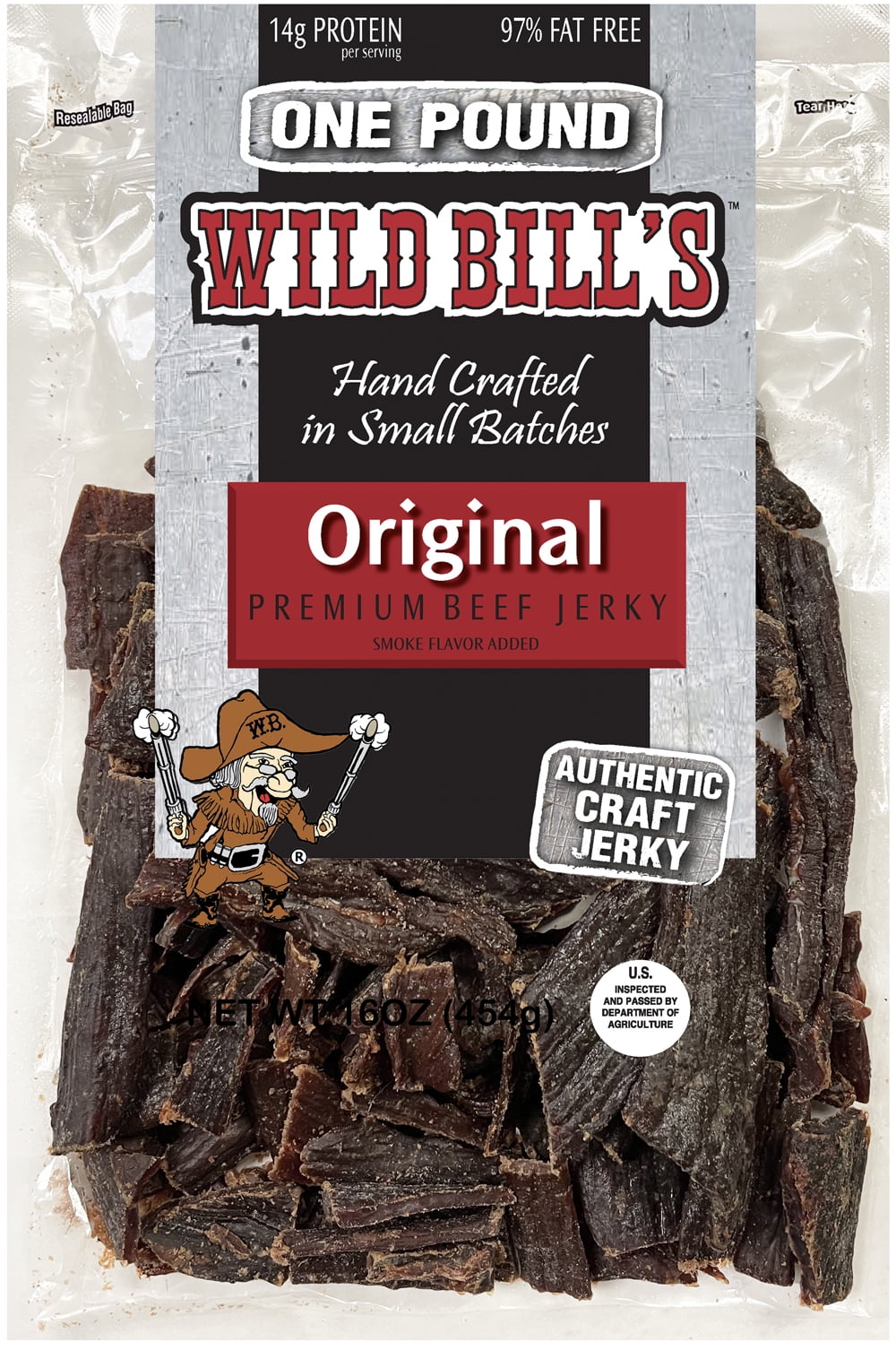 Wild Bill's 16oz Hickory Smoked Beef Jerky Pieces, Original Amish-Style ...