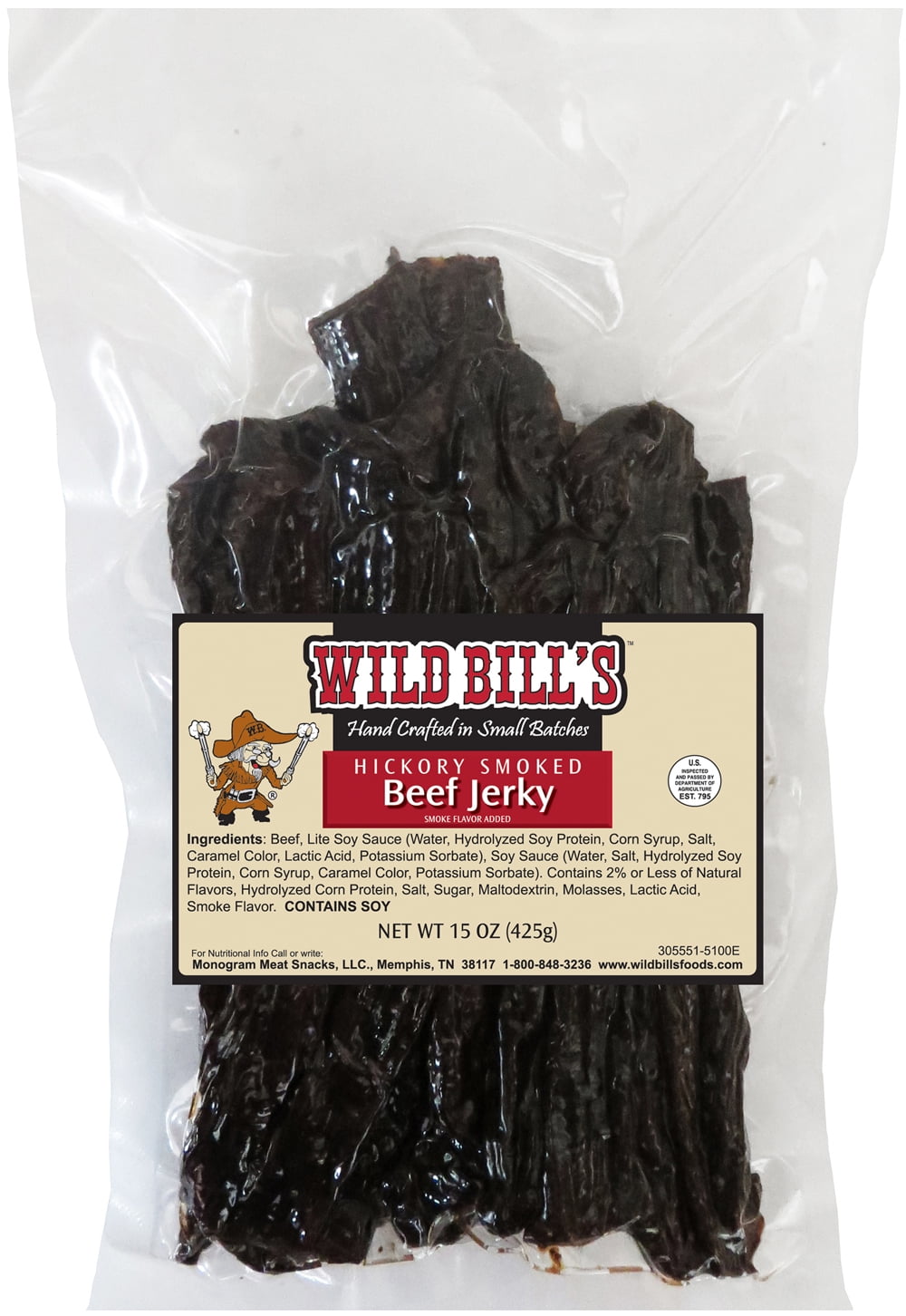 Wild Bill's Original Hickory Smoked Beef Jerky Strips, 15-Ounce ...