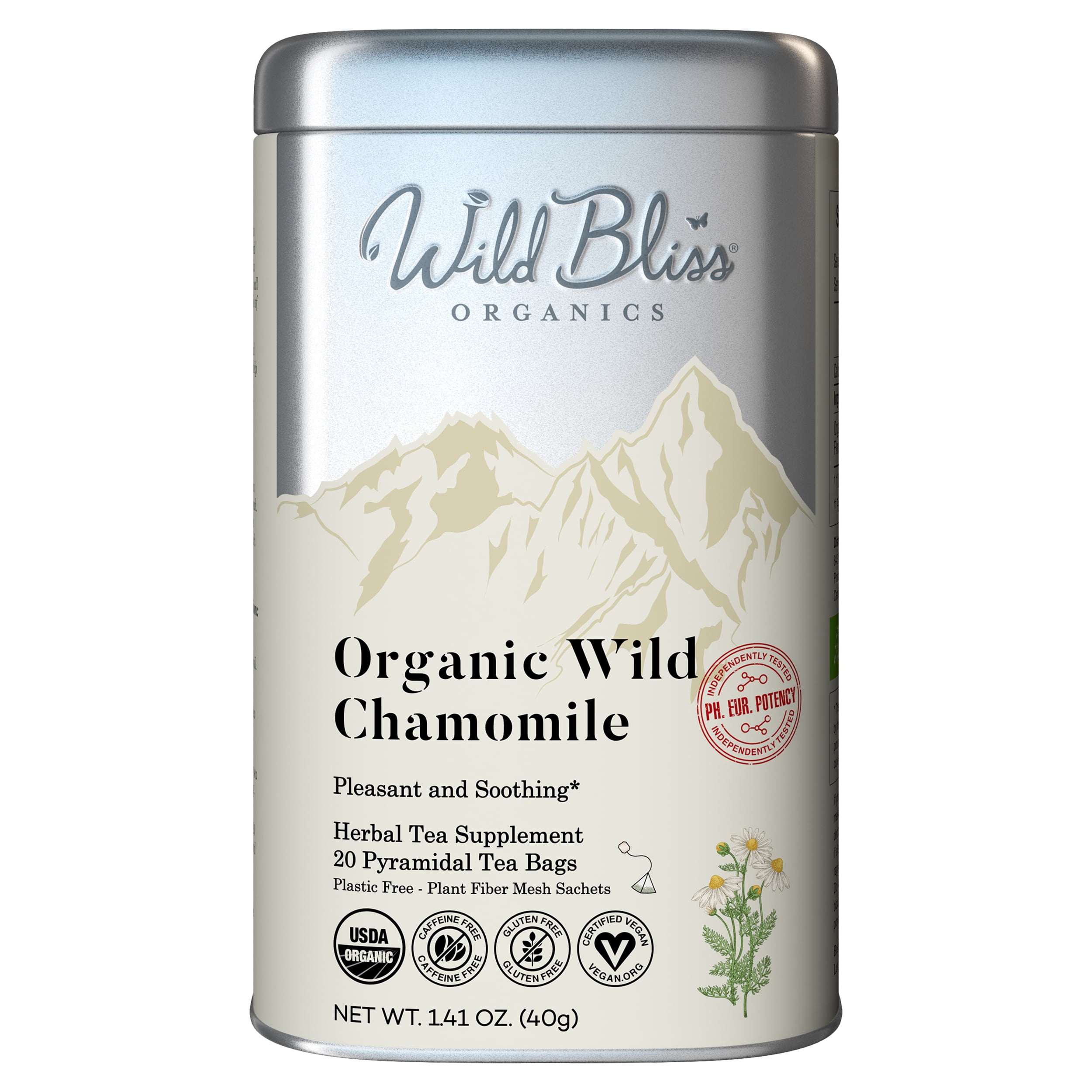 Wild Bliss Organic Chamomile Flower Herbal Tea, Caffeine-Free, Daily ...
