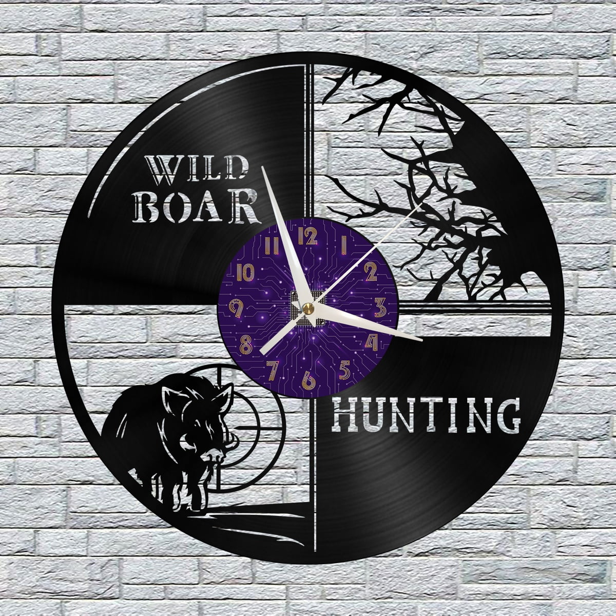 Wild Boar Hunting Vinyl Wall Clock, Vinyl Record Clock Wall Art Silent ...