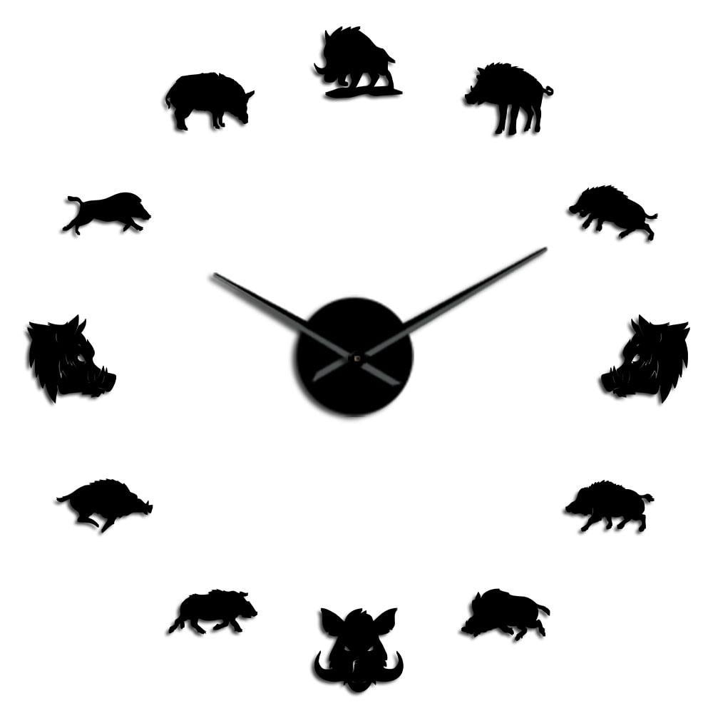 Wild Boar Silouette Frameless Wall Clock Stickers, DIY Modern ...