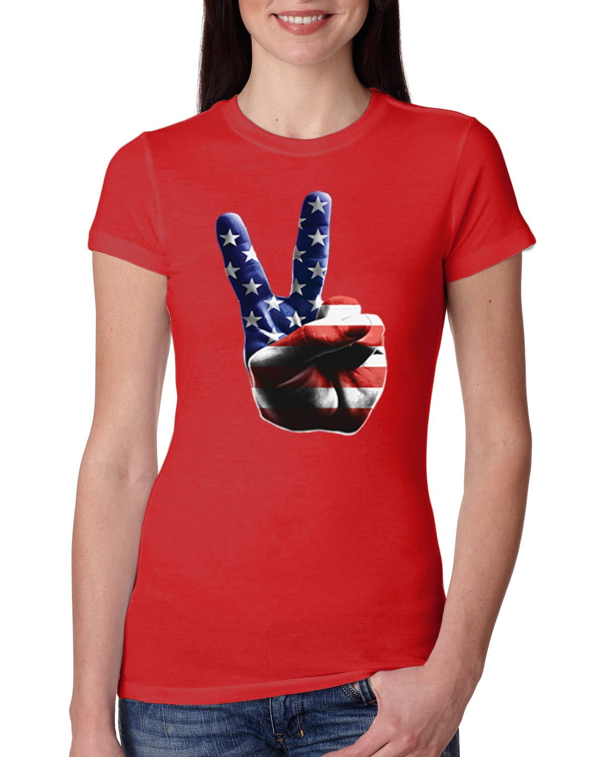 Wild Bobby, American Flag Peace Sign Hand Pop Culture Womens Slim Fit ...