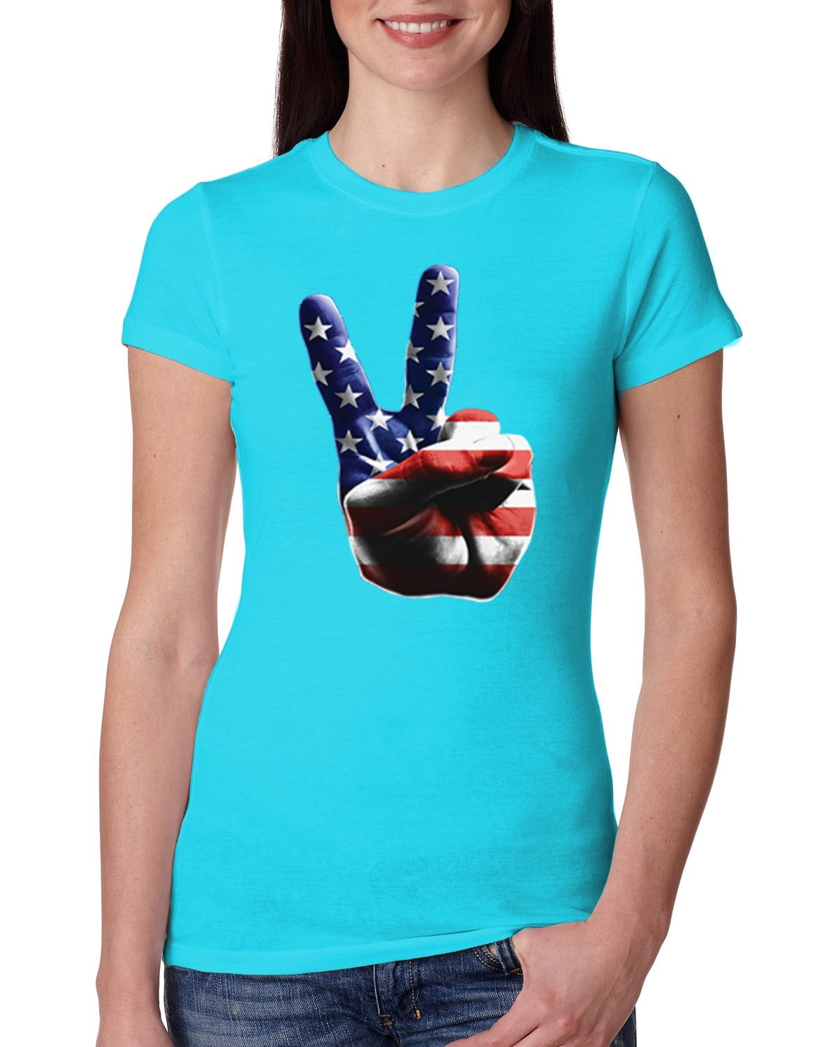 Wild Bobby, American Flag Peace Sign Hand Pop Culture Womens Slim Fit ...