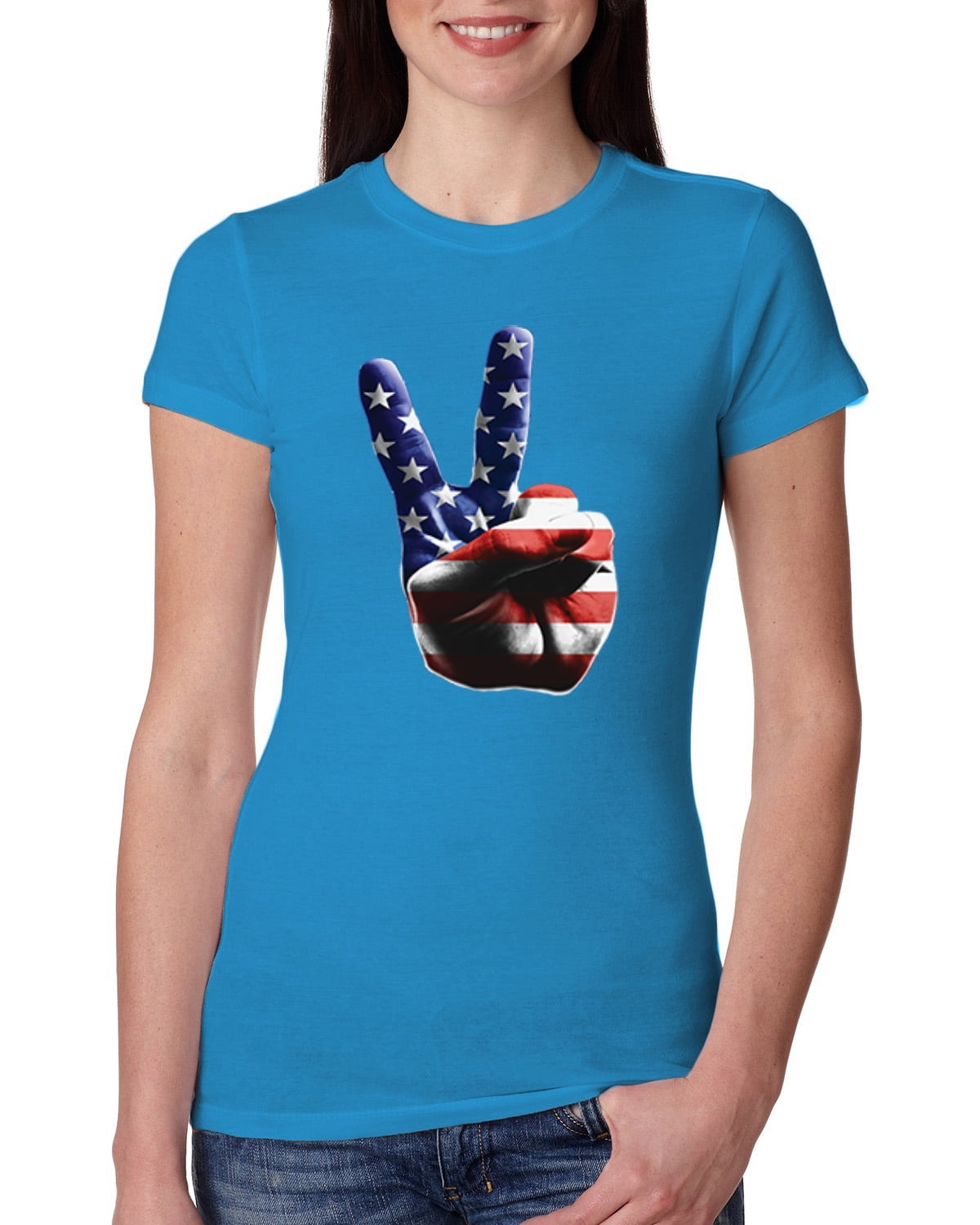 Wild Bobby, American Flag Peace Sign Hand Pop Culture Womens Slim Fit ...