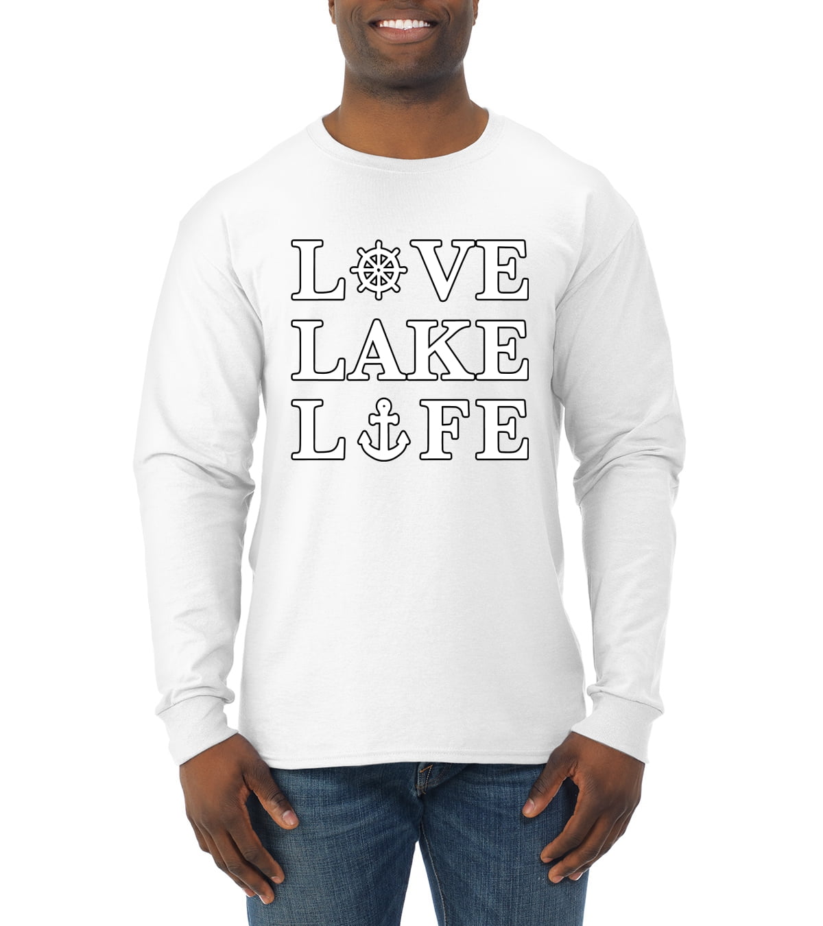 Wild Bobby, Anchor Wheels Love Lake Life, Men Long Sleeve Shirt, White ...