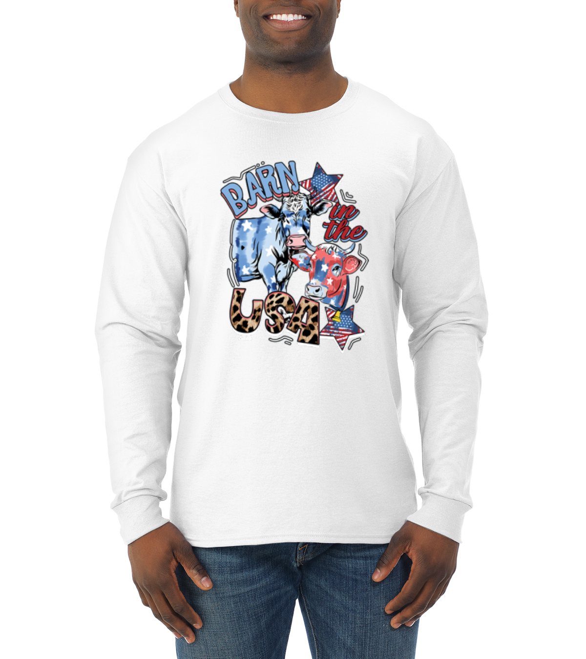 Wild Bobby Barn In The USA Red White and Blue Cows Pop Culture Men Long ...