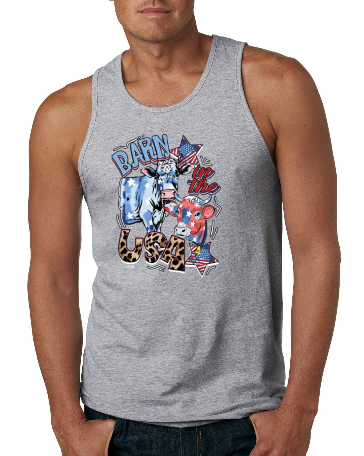 Wild Bobby Barn In The USA Red White and Blue Cows Pop Culture Men Tank ...