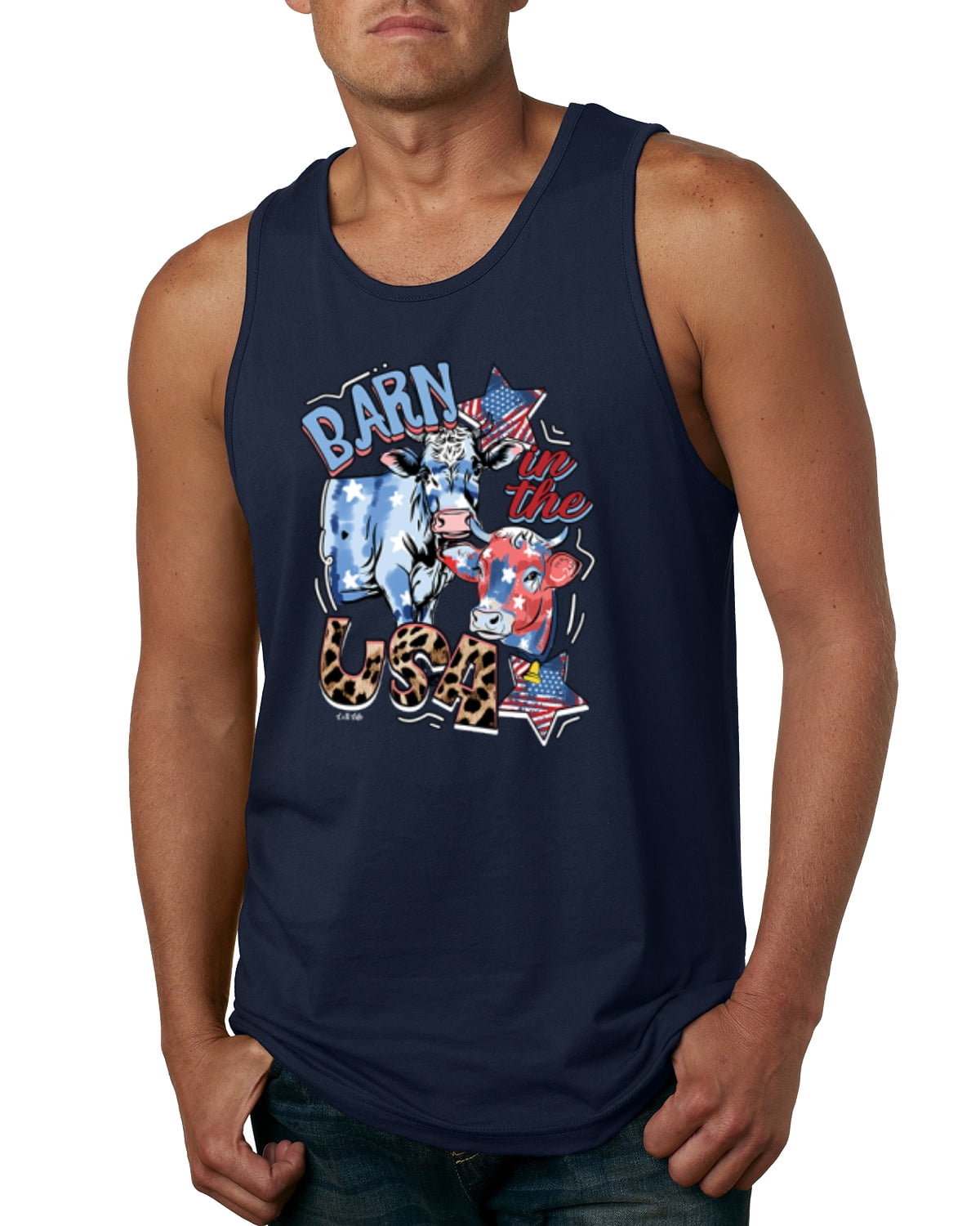Wild Bobby Barn In The USA Red White and Blue Cows Pop Culture Men Tank ...
