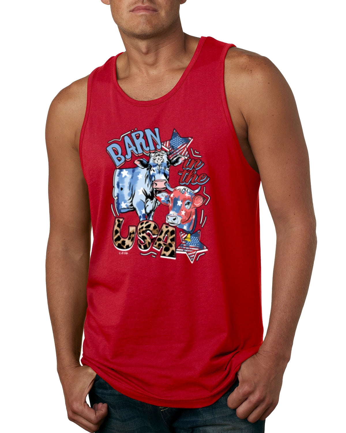 Wild Bobby Barn In The USA Red White and Blue Cows Pop Culture Men Tank ...