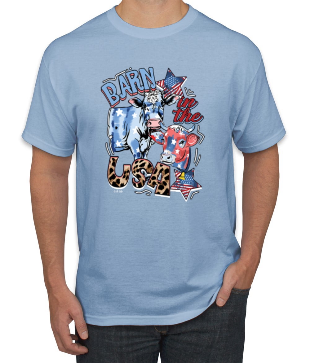 Wild Bobby Barn In The USA Red White and Blue Cows Pop Culture Men Tee ...