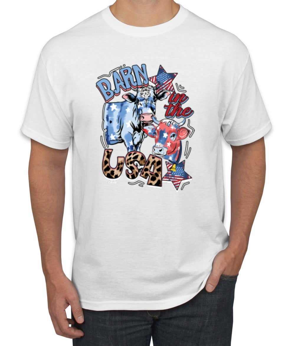 Wild Bobby Barn In The USA Red White and Blue Cows Pop Culture Men Tee ...