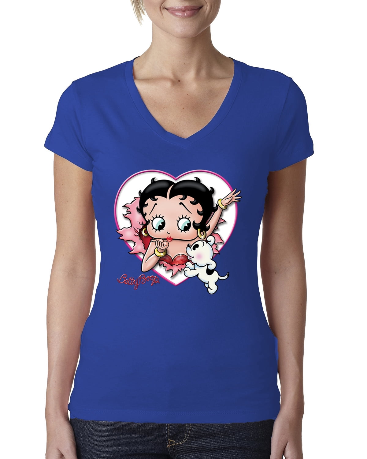 Wild Bobby , Betty Boop Heart Blowing Kiss Dog Betty Boop Womens Junior ...