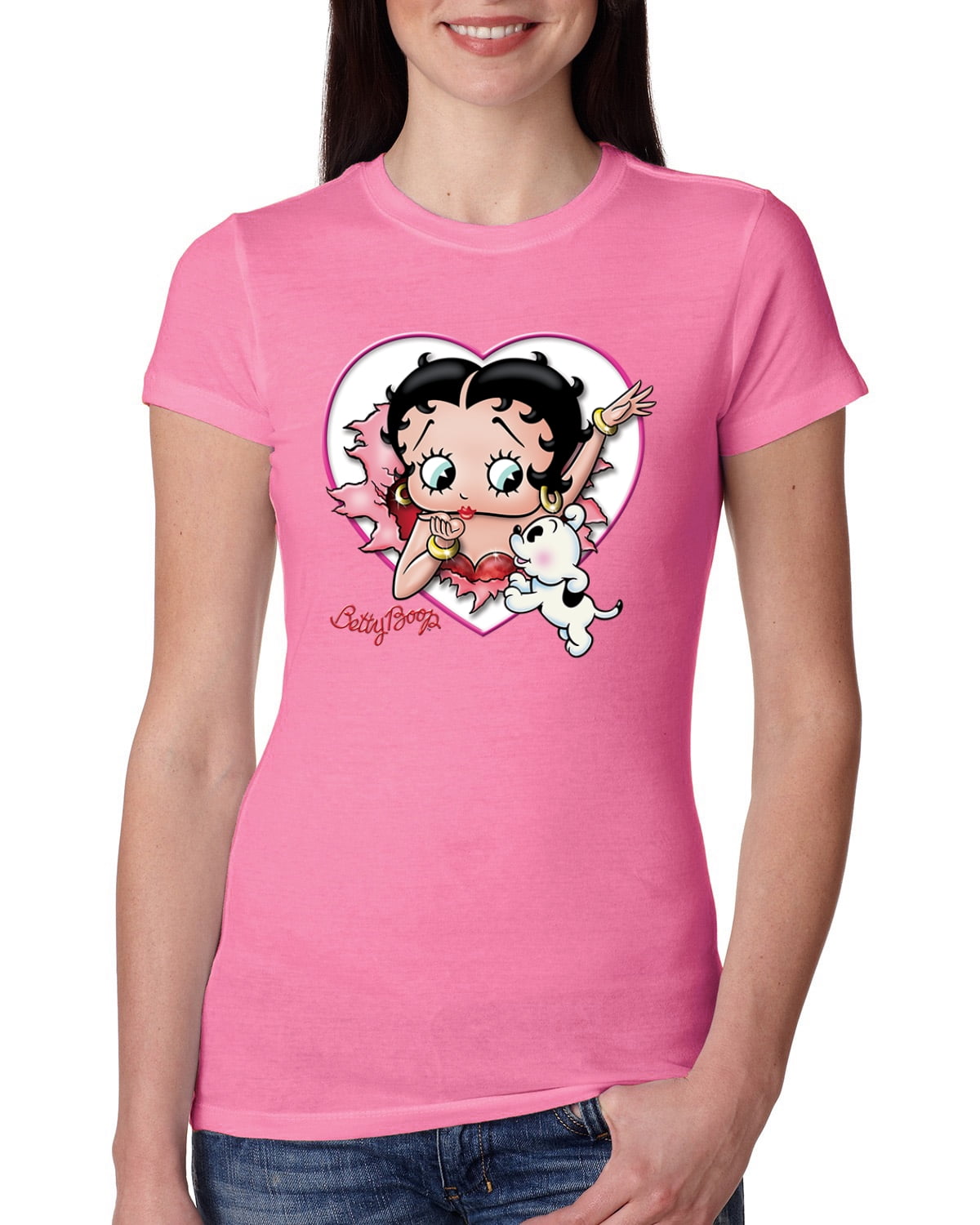 Wild Bobby, Betty Boop Heart Blowing Kiss Dog Betty Boop Womens Slim ...